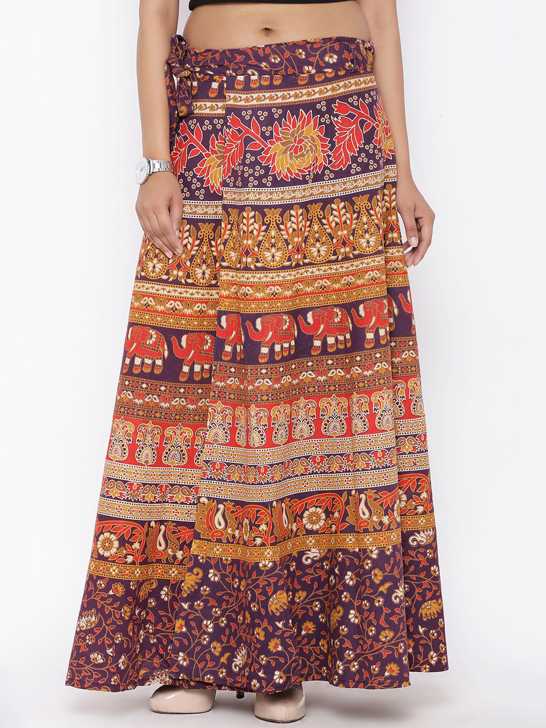 Buy SOUNDARYA Brown Ethnic Print Wrap Around Maxi Skirt - Skirts for ...