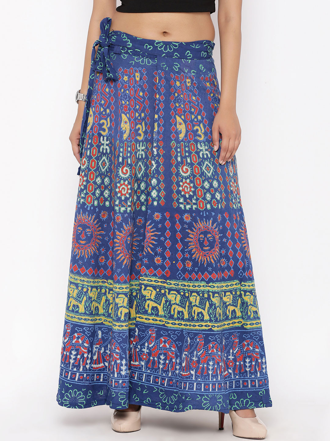 Buy SOUNDARYA Blue Printed Wrap Around Maxi Skirt - Skirts for Women ...