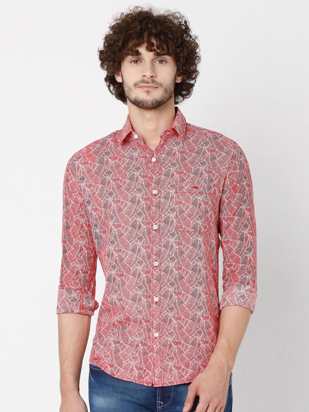 Buy Mufti Men Red Slim Fit Floral Printed Casual Cotton Shirt Shirts