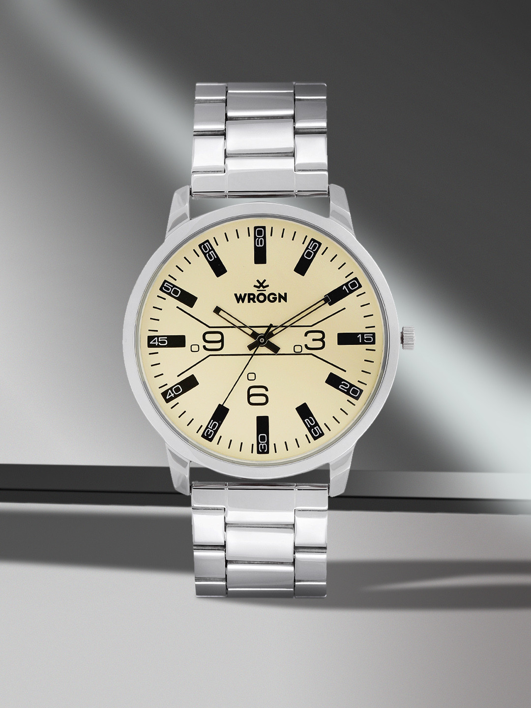 Buy WROGN Men Yellow Dial & Silver Toned Stainless Steel Analogue Watch ...