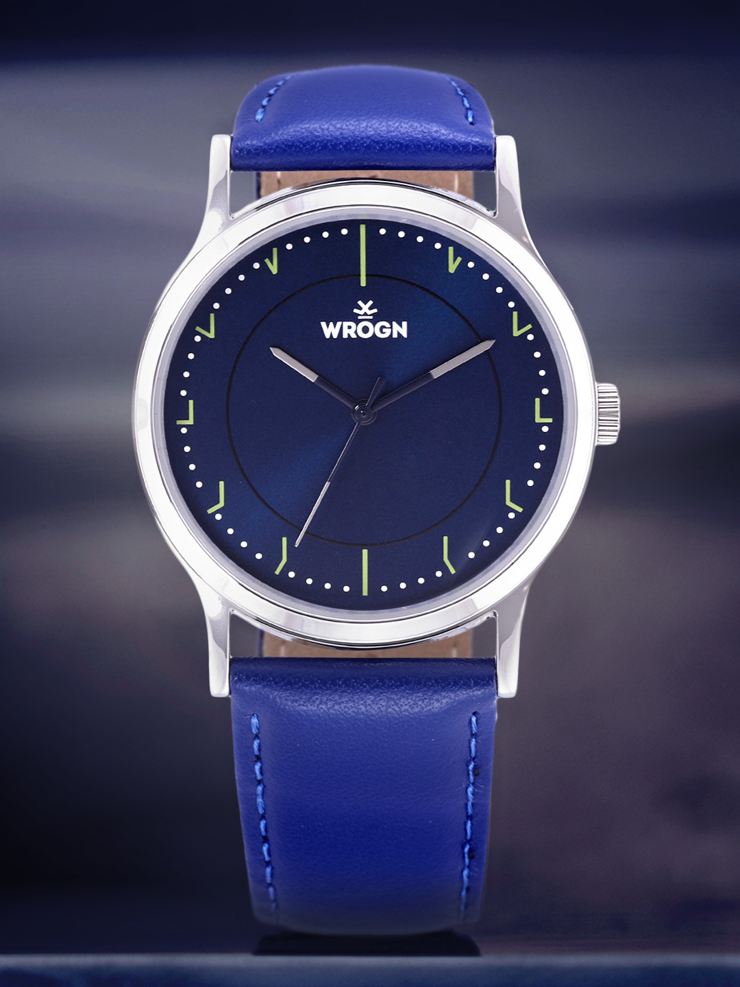 Buy WROGN Men Navy Blue Dial & Navy Blue Leather Straps Analogue Watch ...