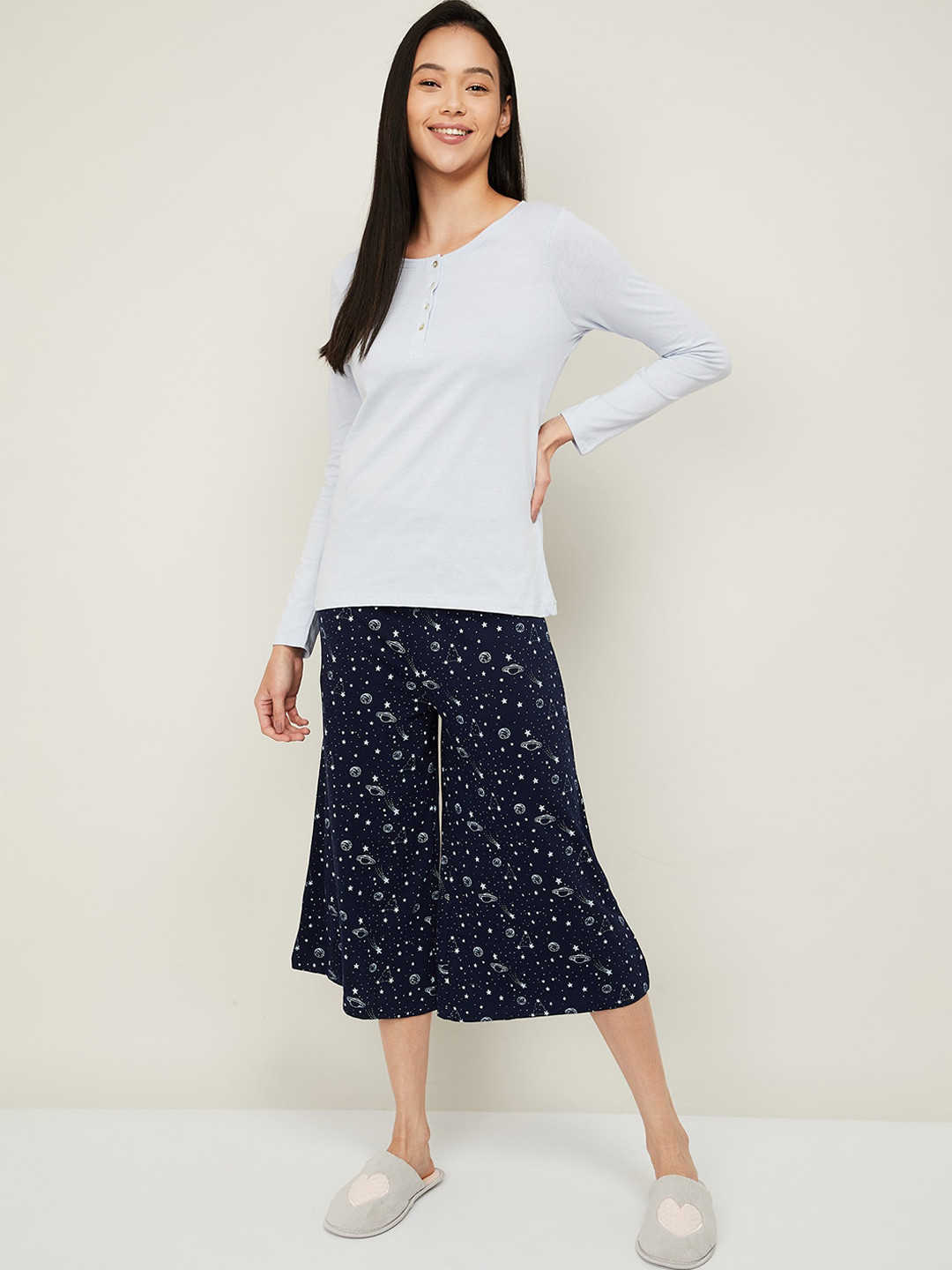 Buy Ginger By Lifestyle Women Blue & White Pure Cotton Night Suit ...