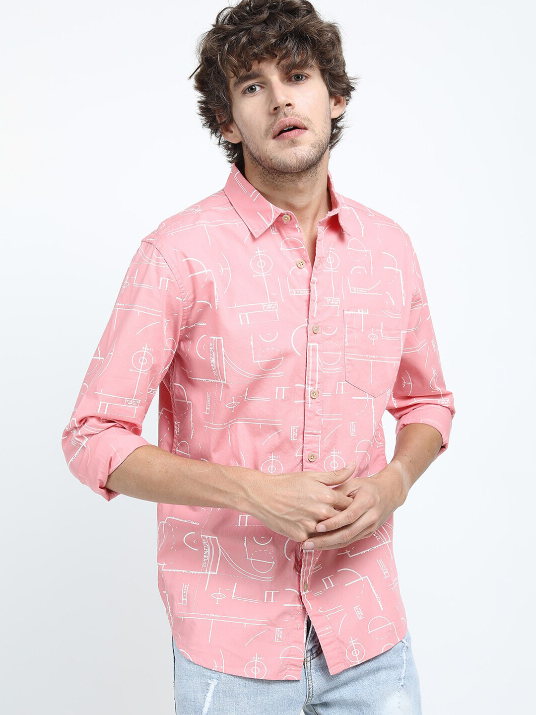 Buy HIGHLANDER Men Pink Slim Fit Printed Casual Shirt - Shirts for Men ...