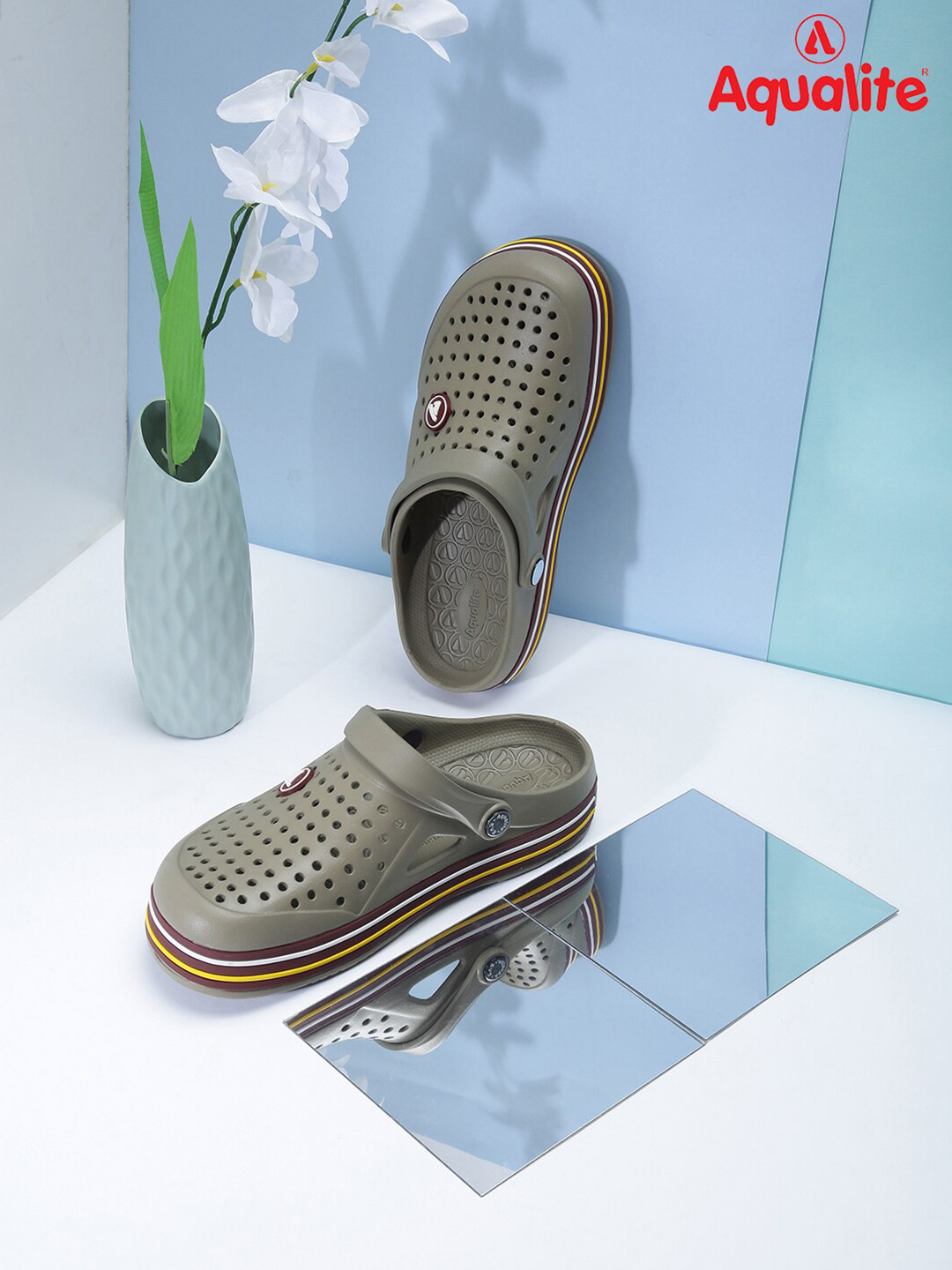 Buy Aqualite Men Khaki PU Clogs Sandals - Sandals for Men 17195124 | Myntra