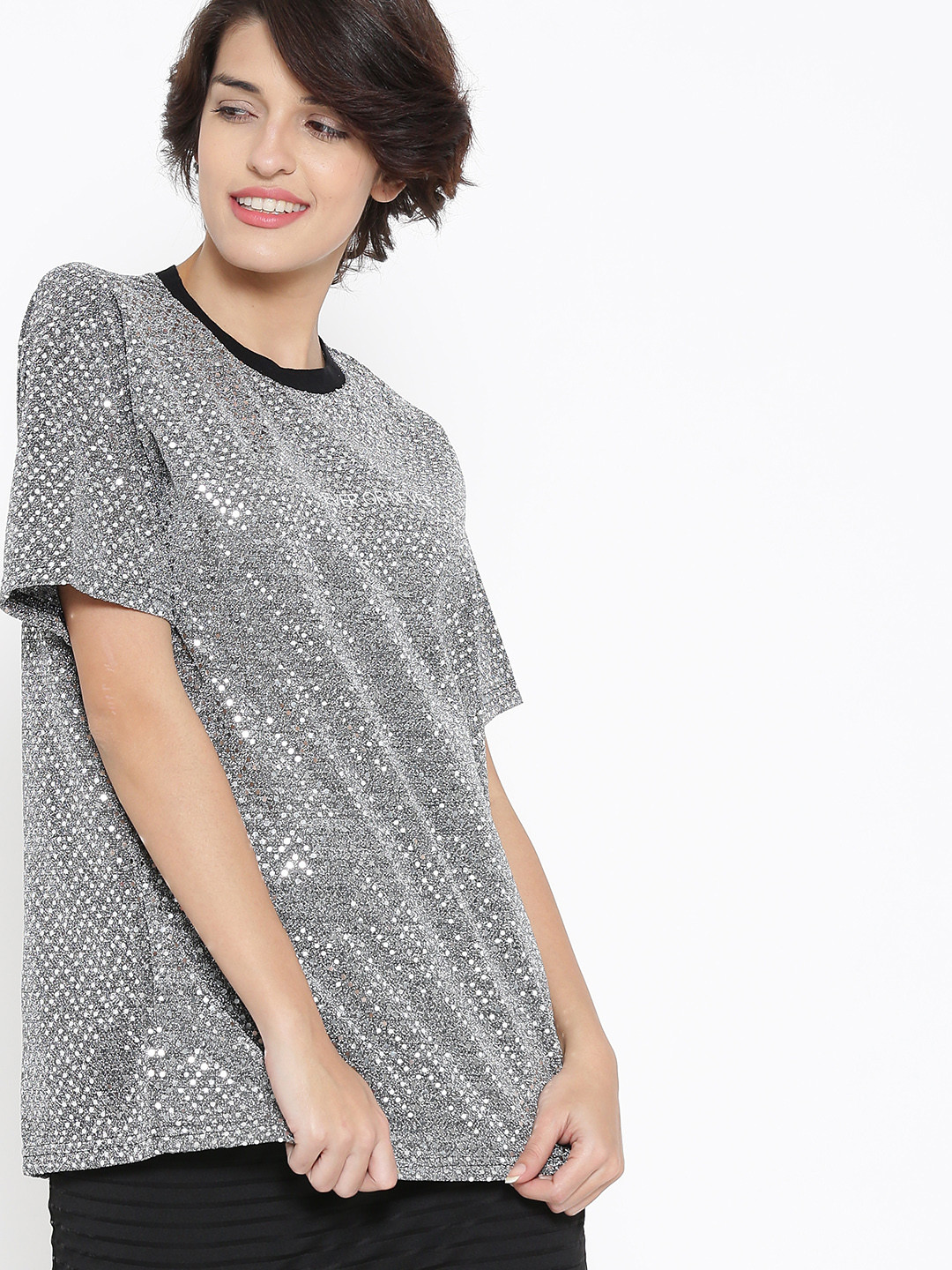 Buy FOREVER 21 Women Silver Mirror Work Top - Tops for Women 1719717 ...