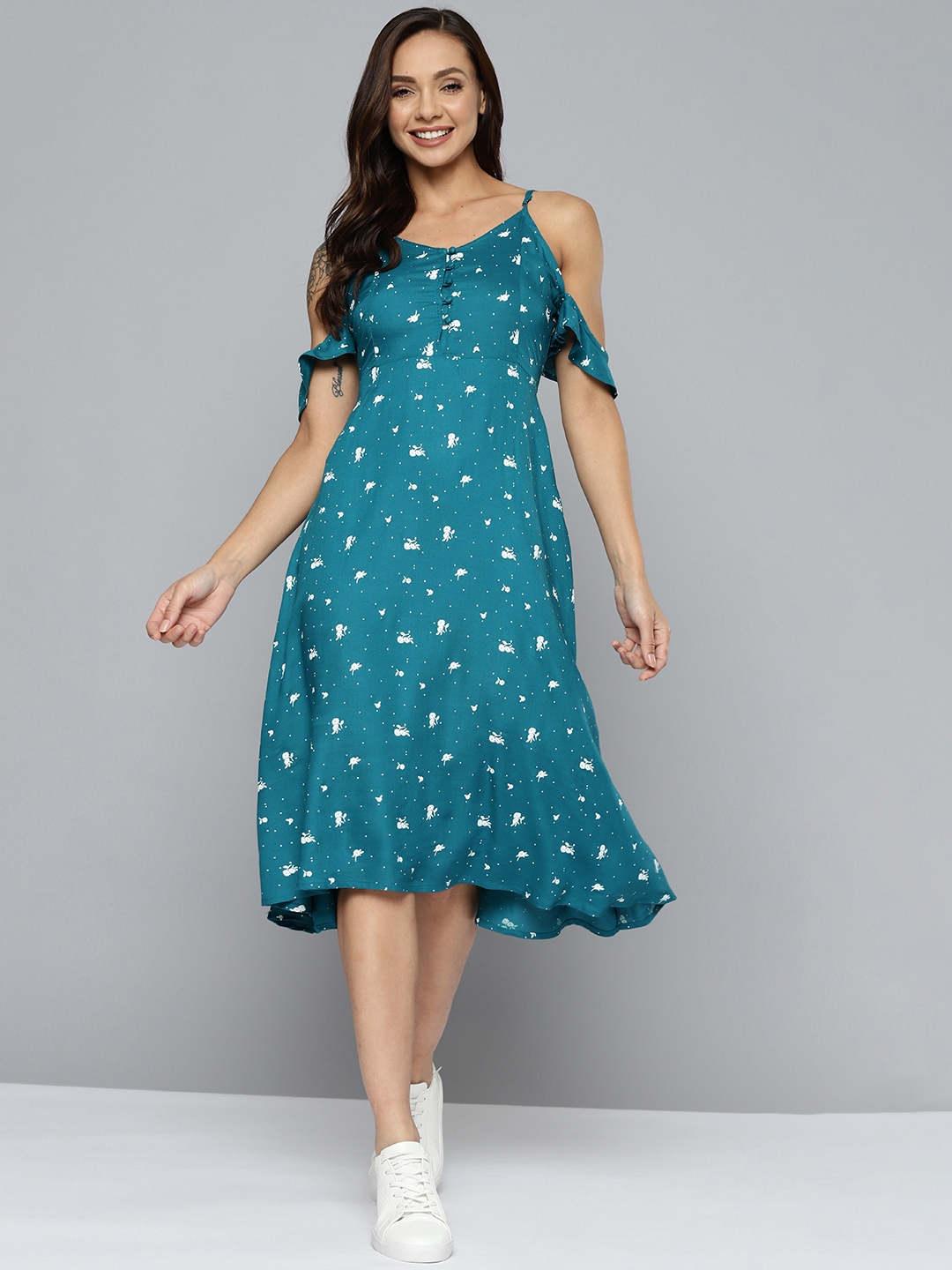 Buy Mast And Harbour Blue And White Floral A Line Midi Dress Dresses For