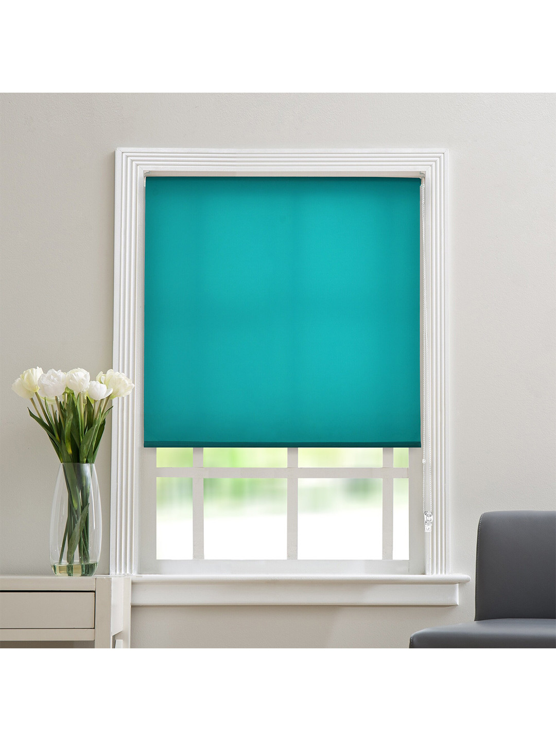 Buy Deco Window Teal Solid Single Room Darkening Roller Blinds ...