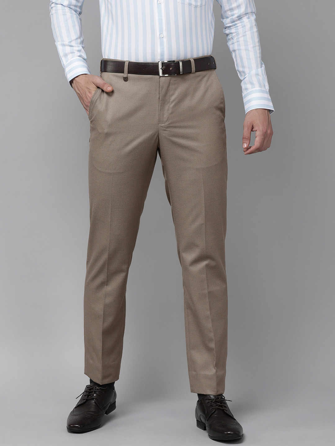 Buy Park Avenue Men Khaki Solid Smart Fit Trousers - Trousers for Men ...