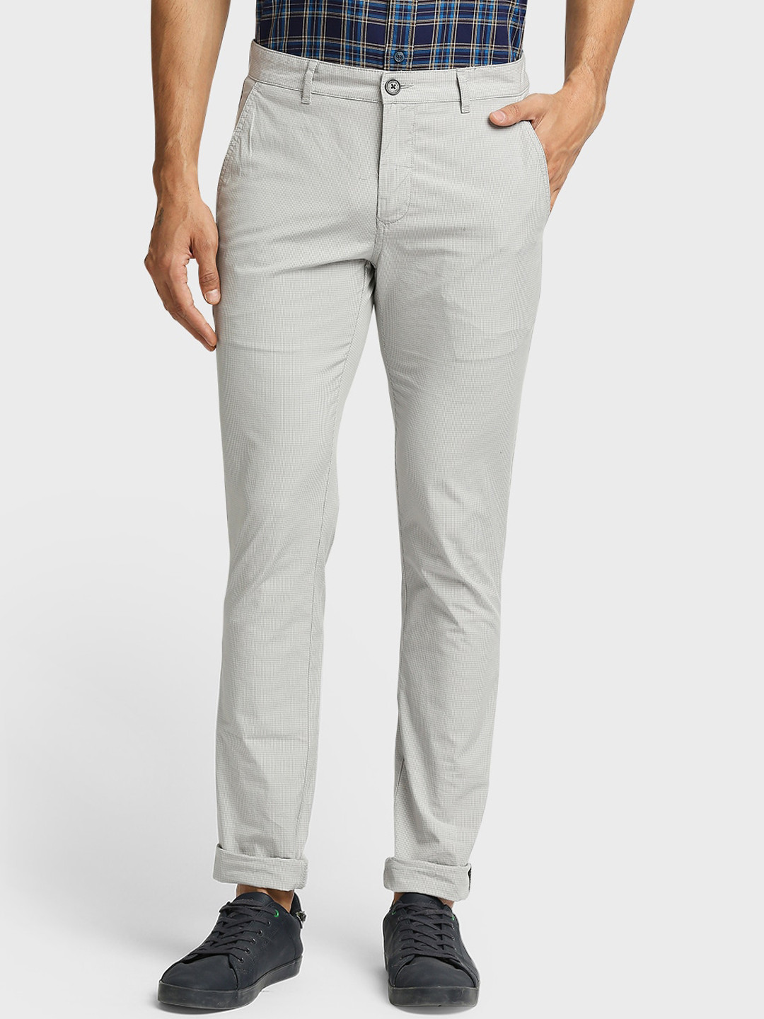 Buy ColorPlus Men Grey Solid Mid Rise Regular Fit Trousers - Trousers ...