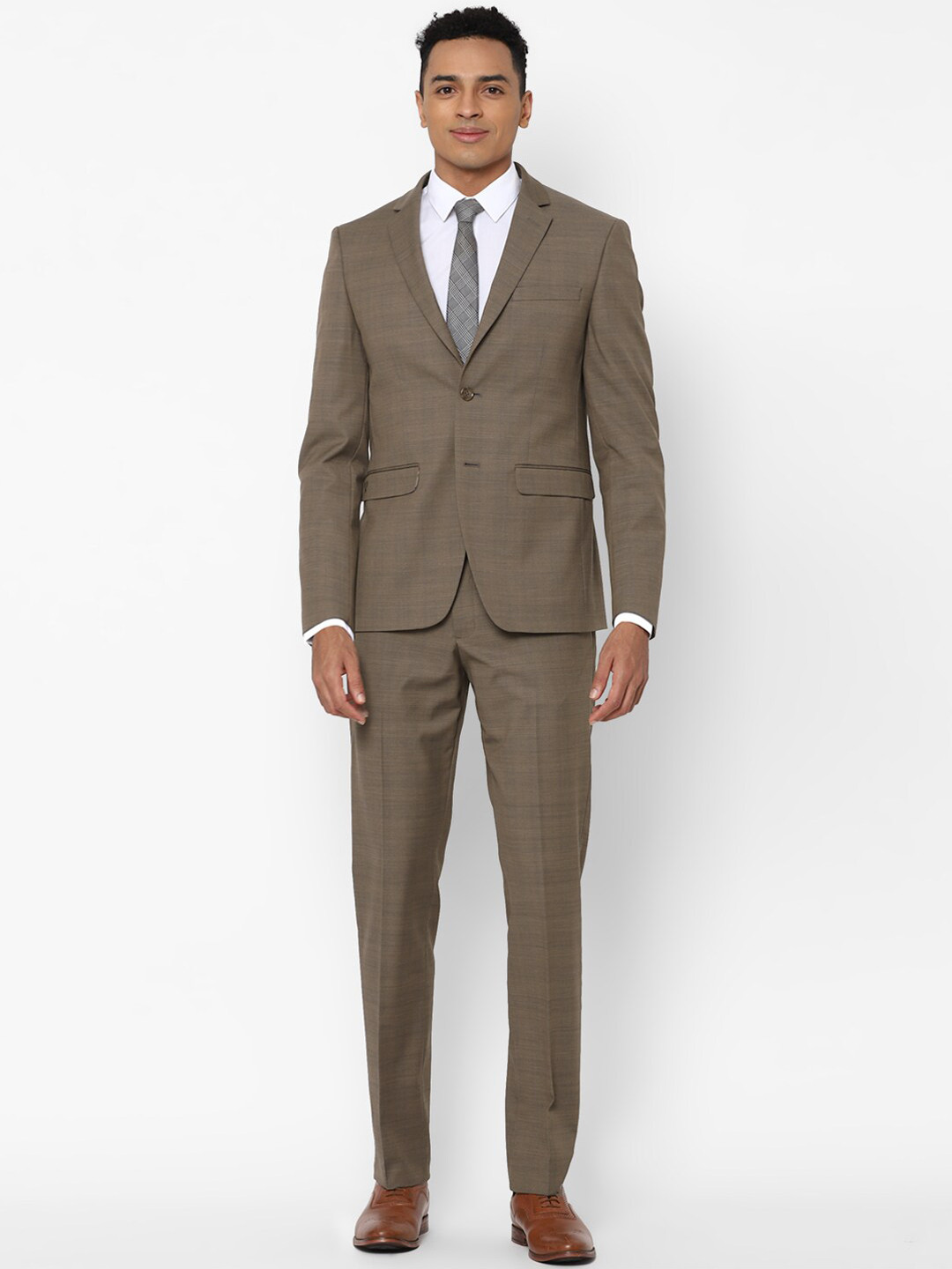 Buy Allen Solly Men Brown Solid Slim Fit Single Breasted 2 Piece Suit ...