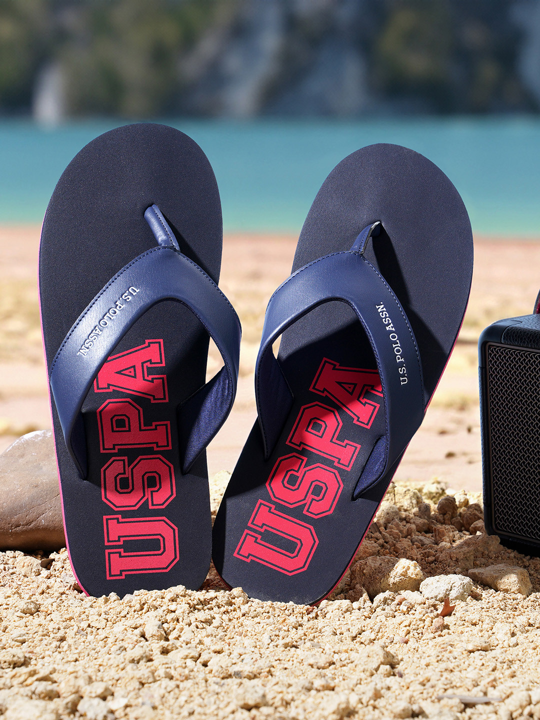 Buy U S Polo Assn Men Navy Blue & Red Printed Slip On - Flip Flops for ...