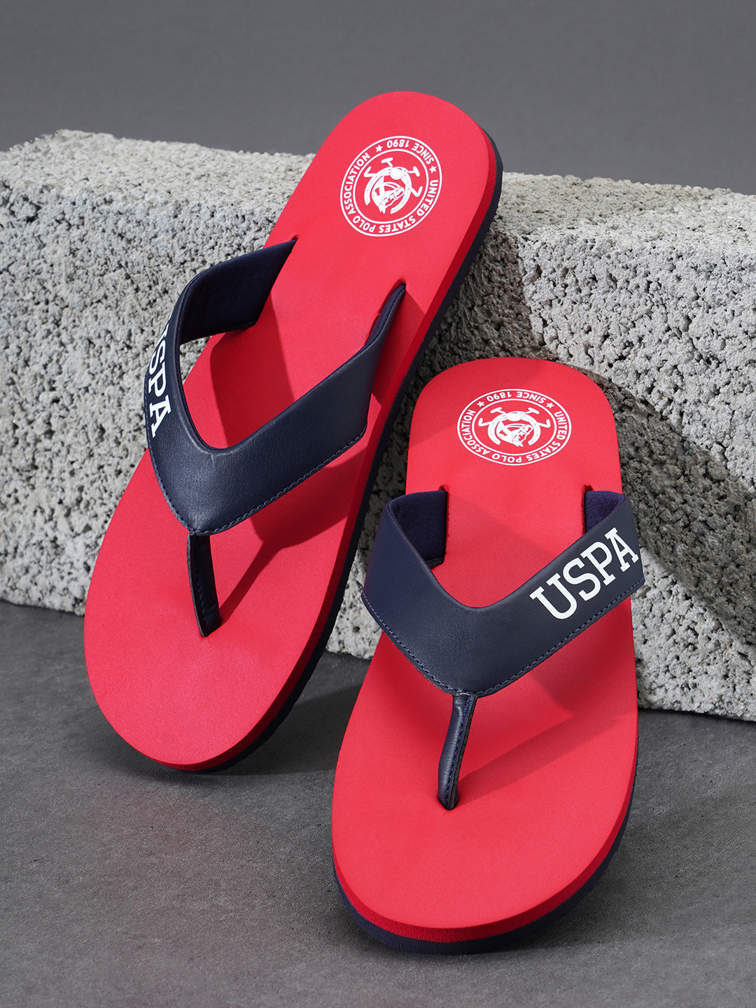 Buy U.S. Polo Assn. Men Navy Blue & Red Printed Thong Flip Flops - Flip ...
