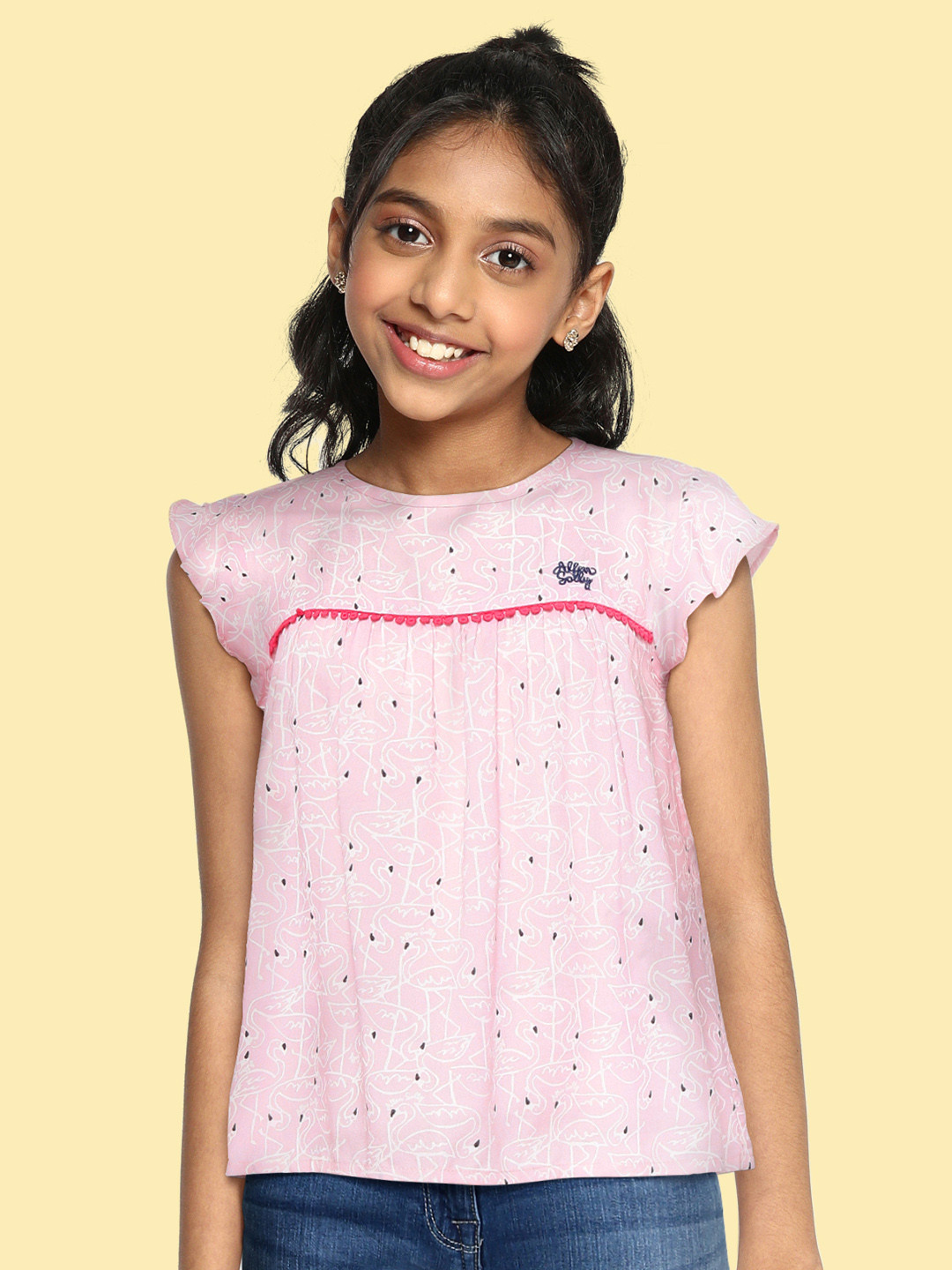 Buy Allen Solly Junior Girls Pink & White Print A Line Top - Tops for ...