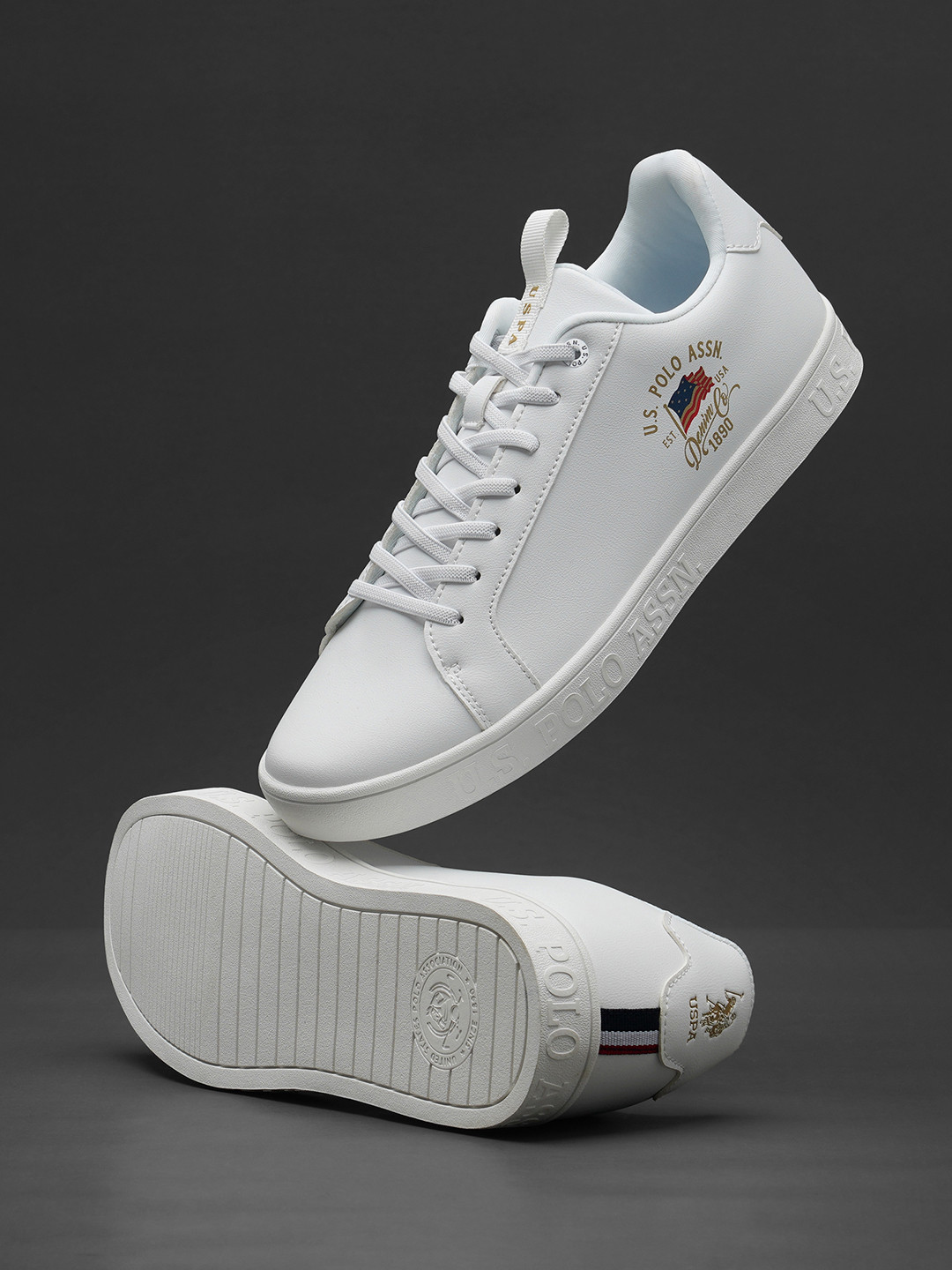 Buy U S Polo Assn Men Off White Woven Design Lace Up PU Sneakers ...