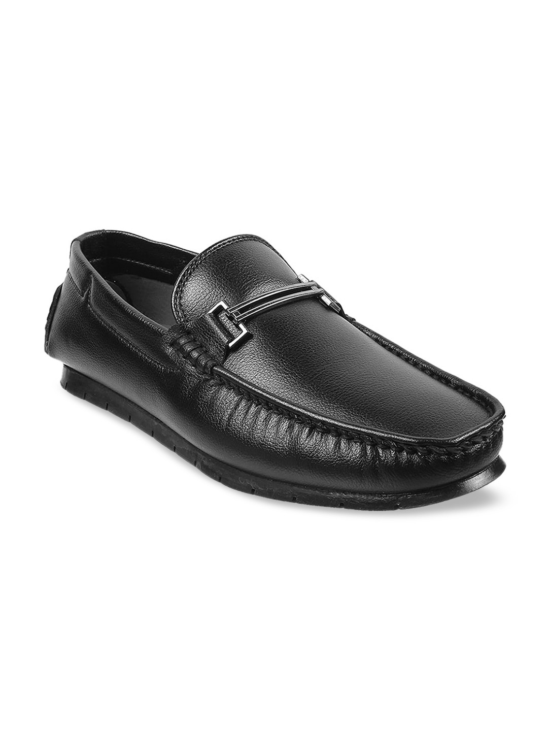 Buy Mochi Men Black Solid Leather Loafers - Casual Shoes for Men ...