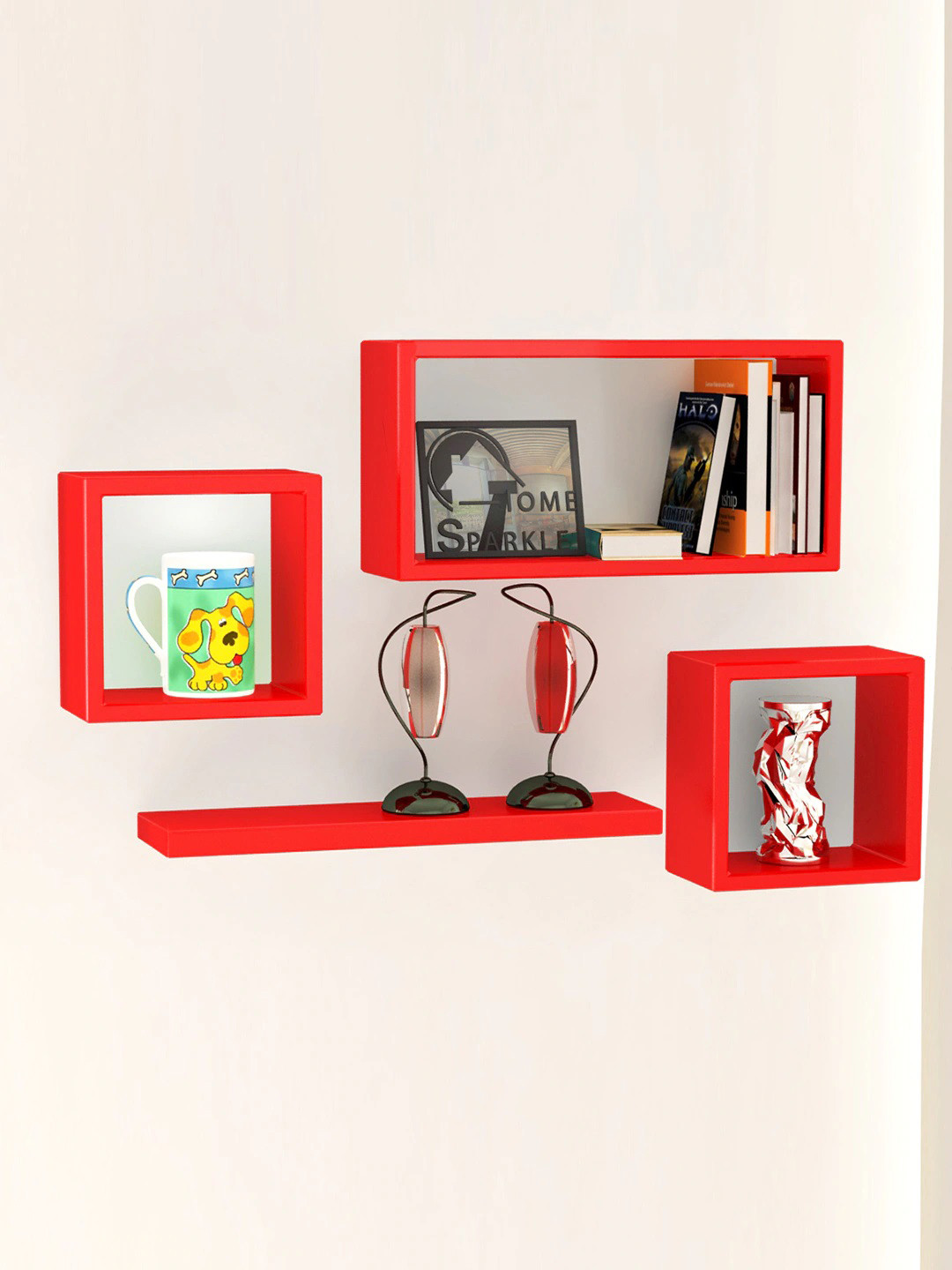 Buy Home Sparkle Set Of 4 Red Wall Shelves - Wall Shelves for Unisex ...
