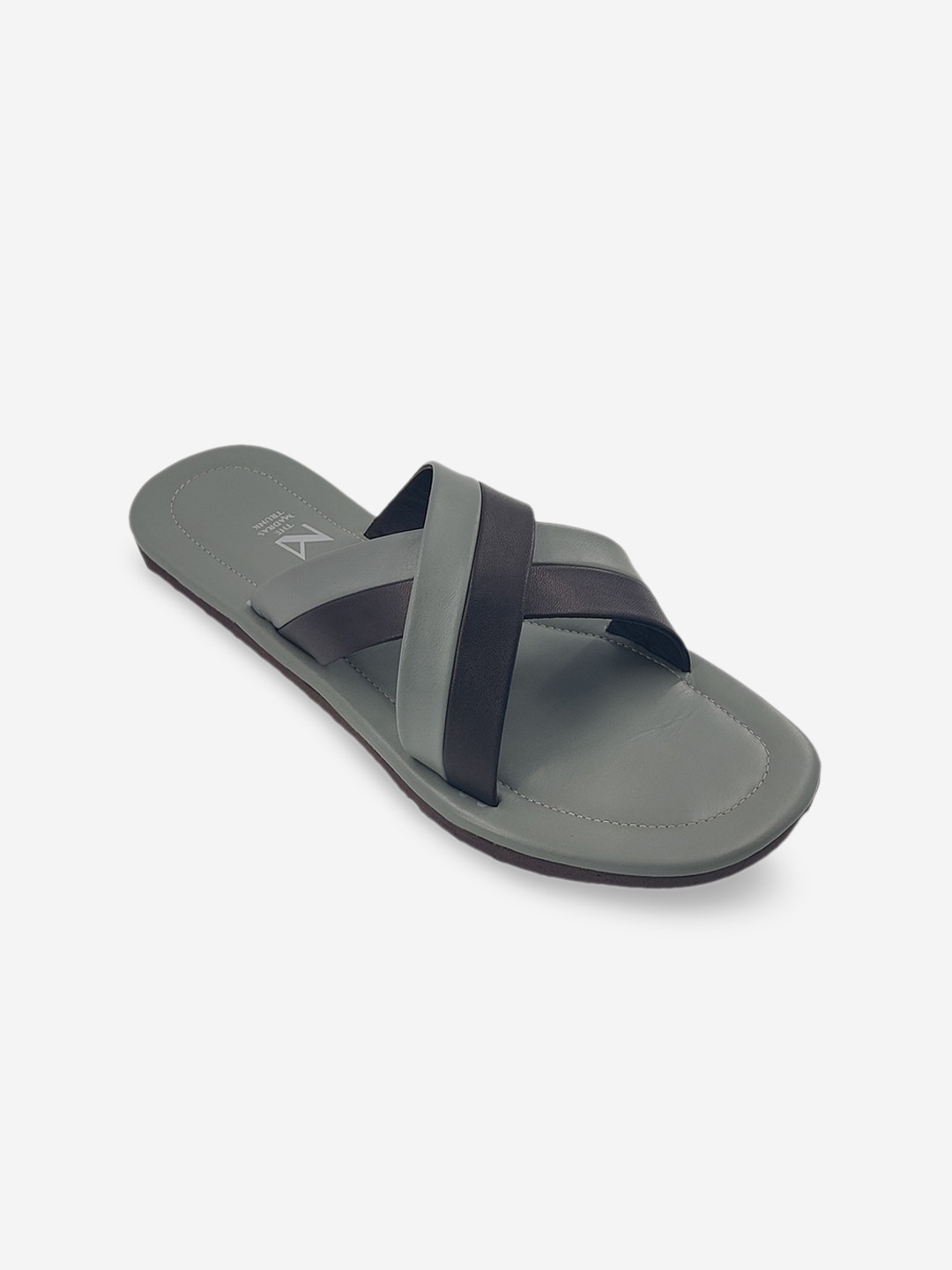 Buy THE MADRAS TRUNK Men Grey Colourblocked Open Toe Slip On Flats ...