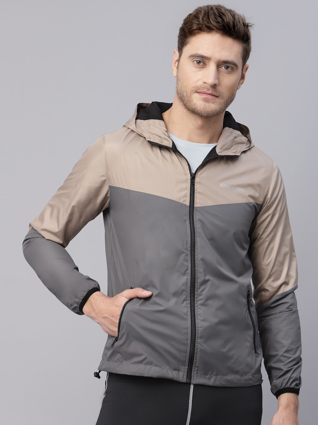 Buy JUMP USA Men Charcoal & Beige Colourblocked Water Resistant ...