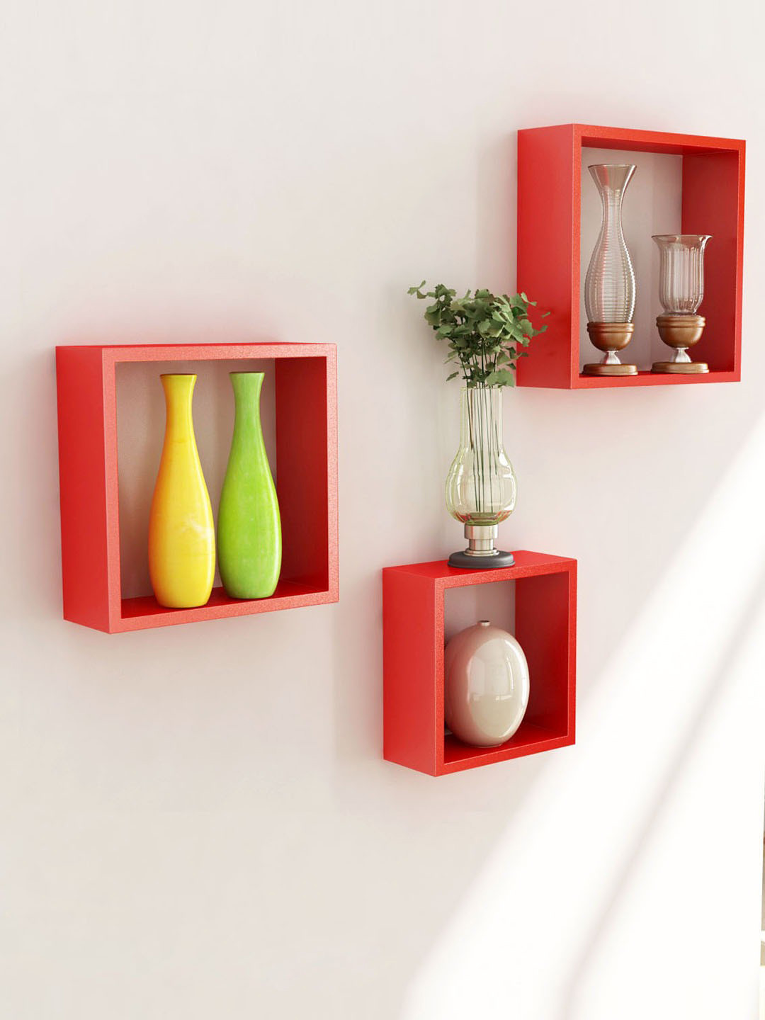 Buy Home Sparkle Set Of 3 Red Cube Wall Shelves - Wall Shelves for ...