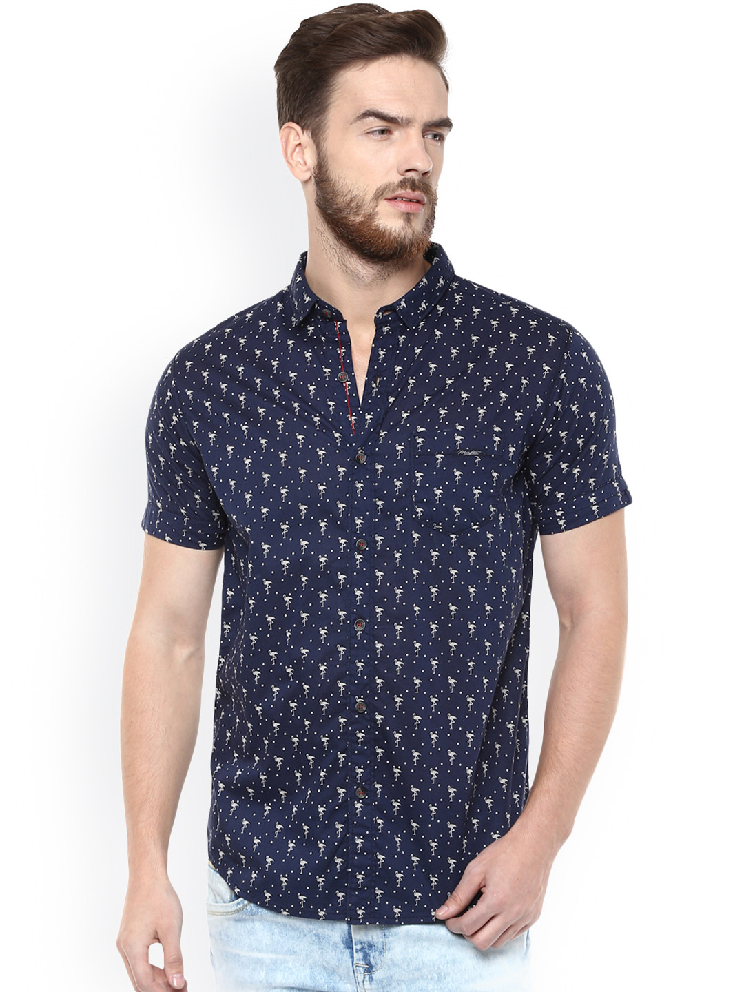 Buy Mufti Men Navy Slim Fit Printed Casual Shirt - Shirts for Men ...