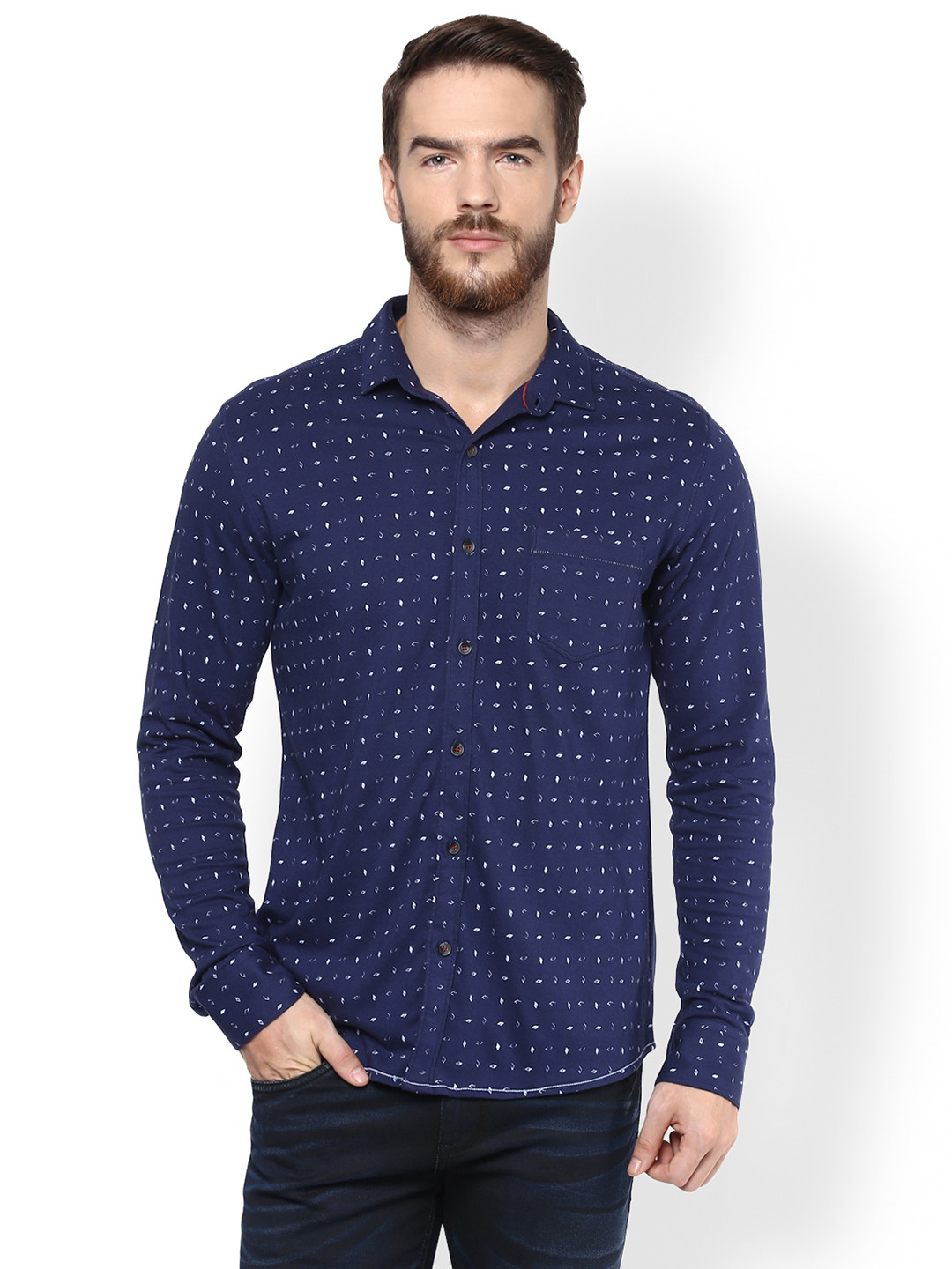 Buy Mufti Men Navy Slim Fit Printed Casual Shirt - Shirts for Men ...