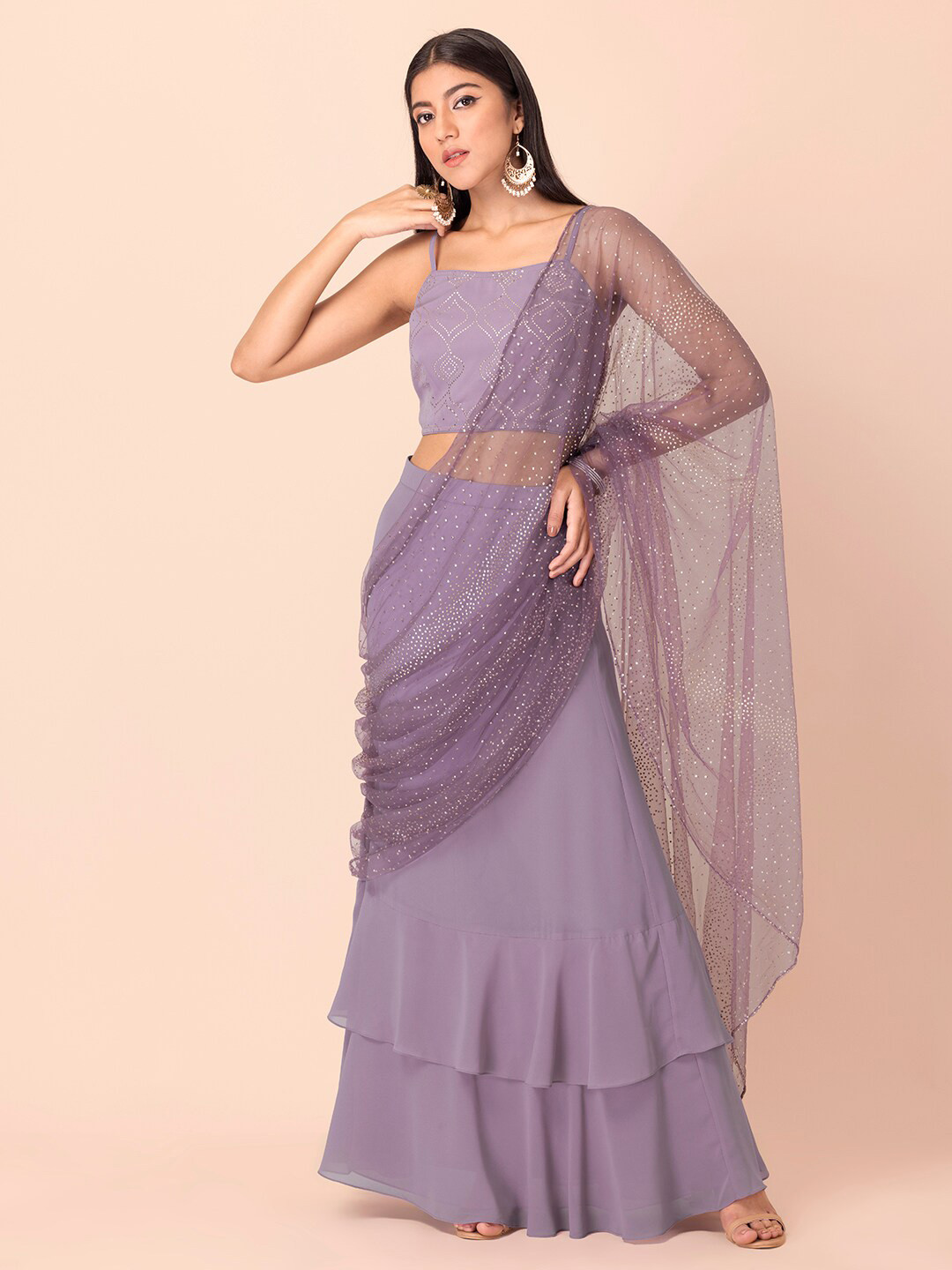 Buy INDYA Lavender Embellished Ready To Wear Saree - Sarees for Women ...