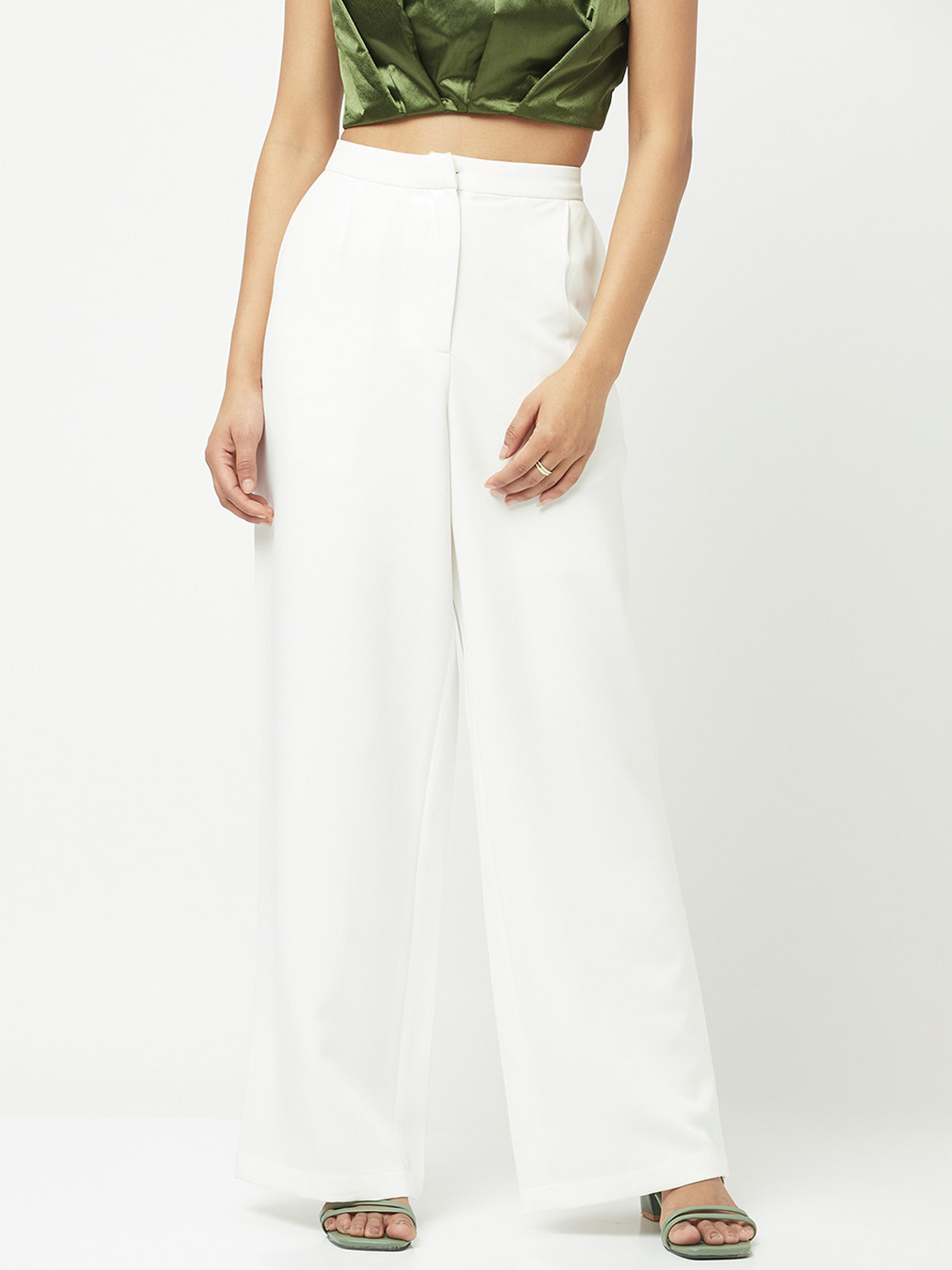 Buy ATTIC SALT Women White Regular Fit Parallel Trousers - Trousers for ...