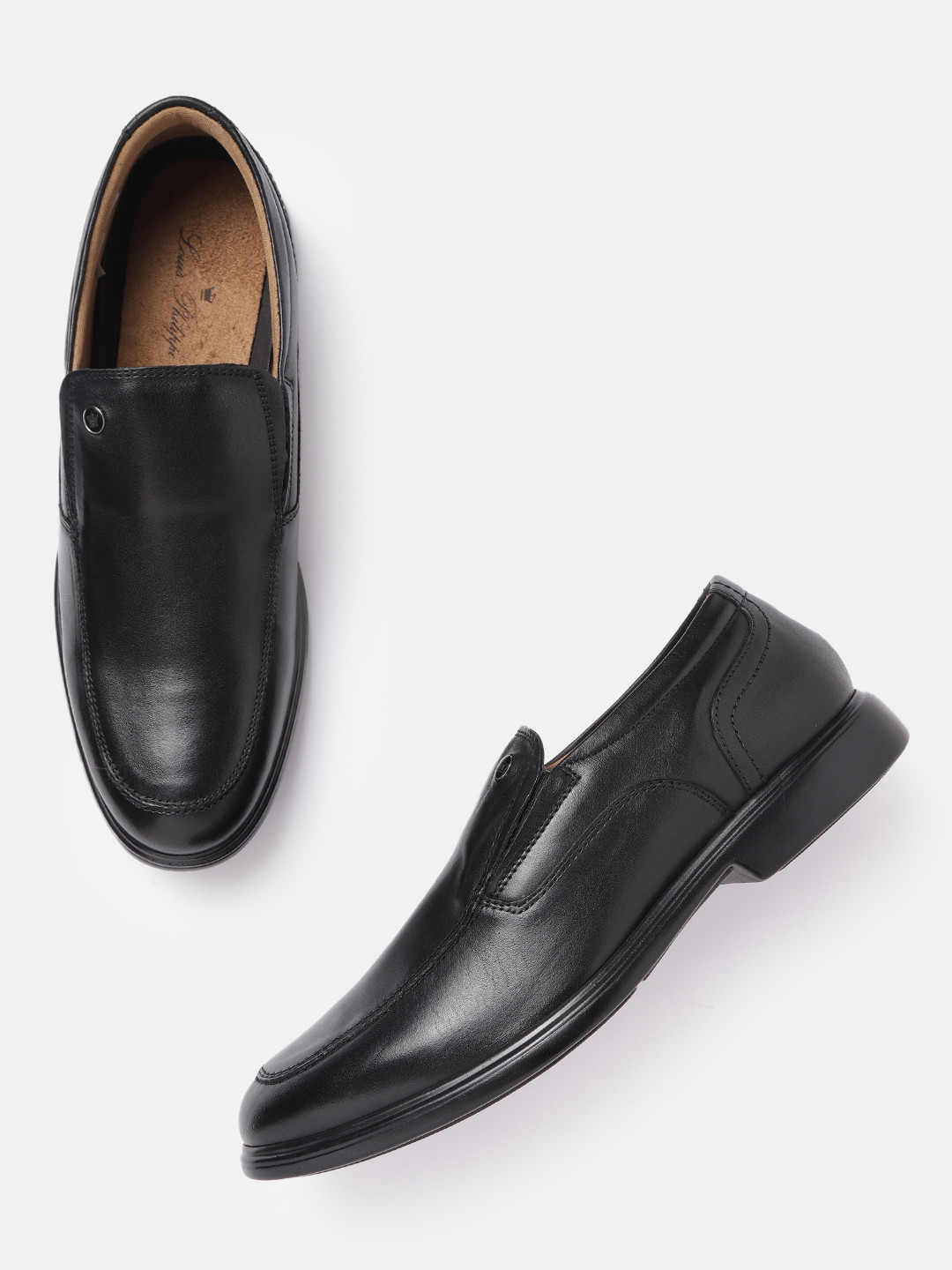 Buy Louis Philippe Men Black Solid Leather Formal Slip Ons - Formal ...