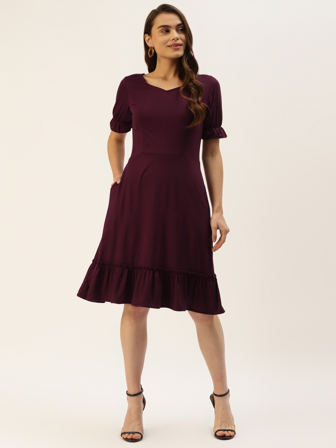 Buy Brinns Burgundy A Line Midi Dress Dresses For Women 17239110 Myntra