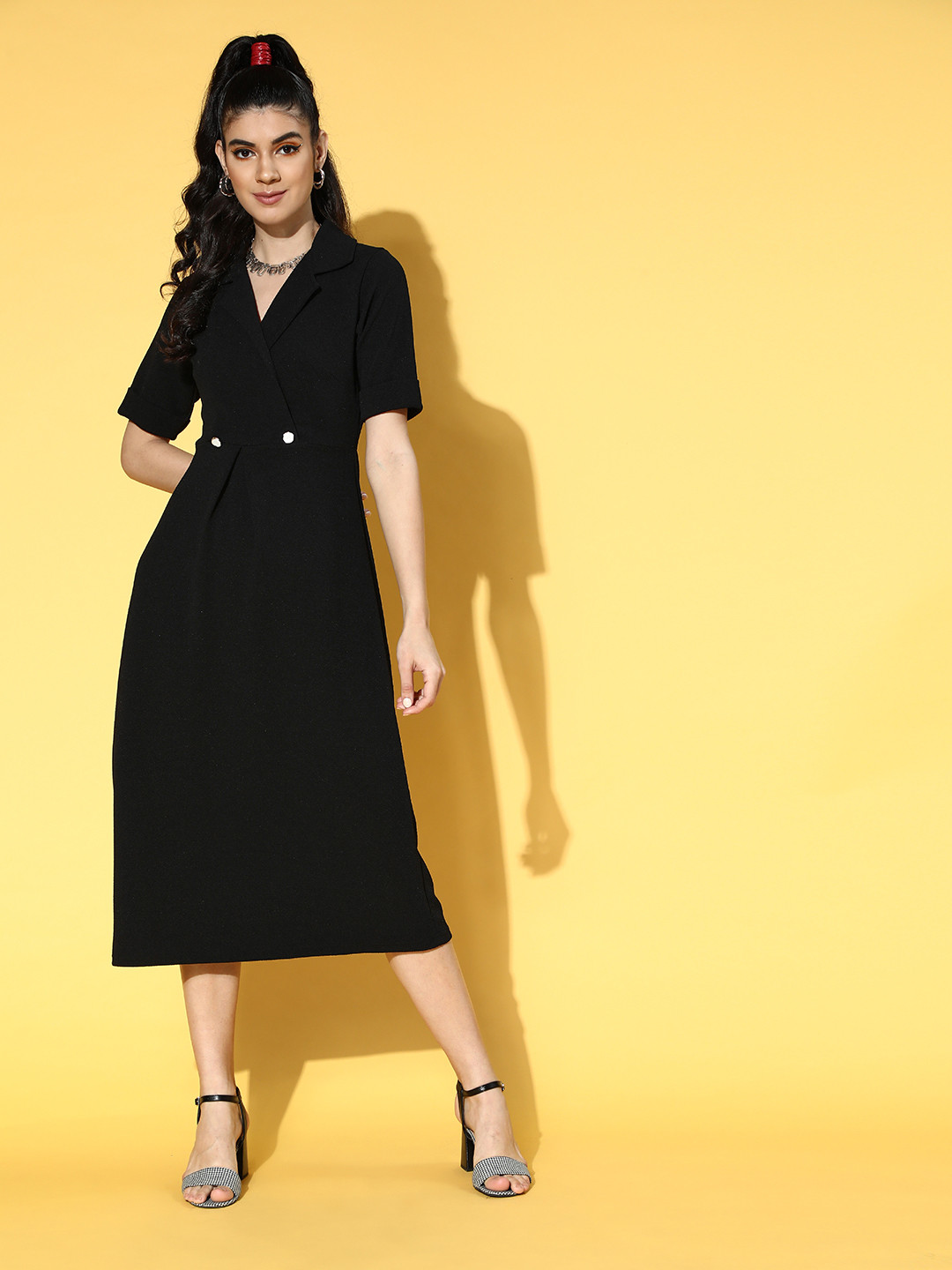 Buy PlusS Women Stylish Black Solid Volume Play Dress - Dresses for ...