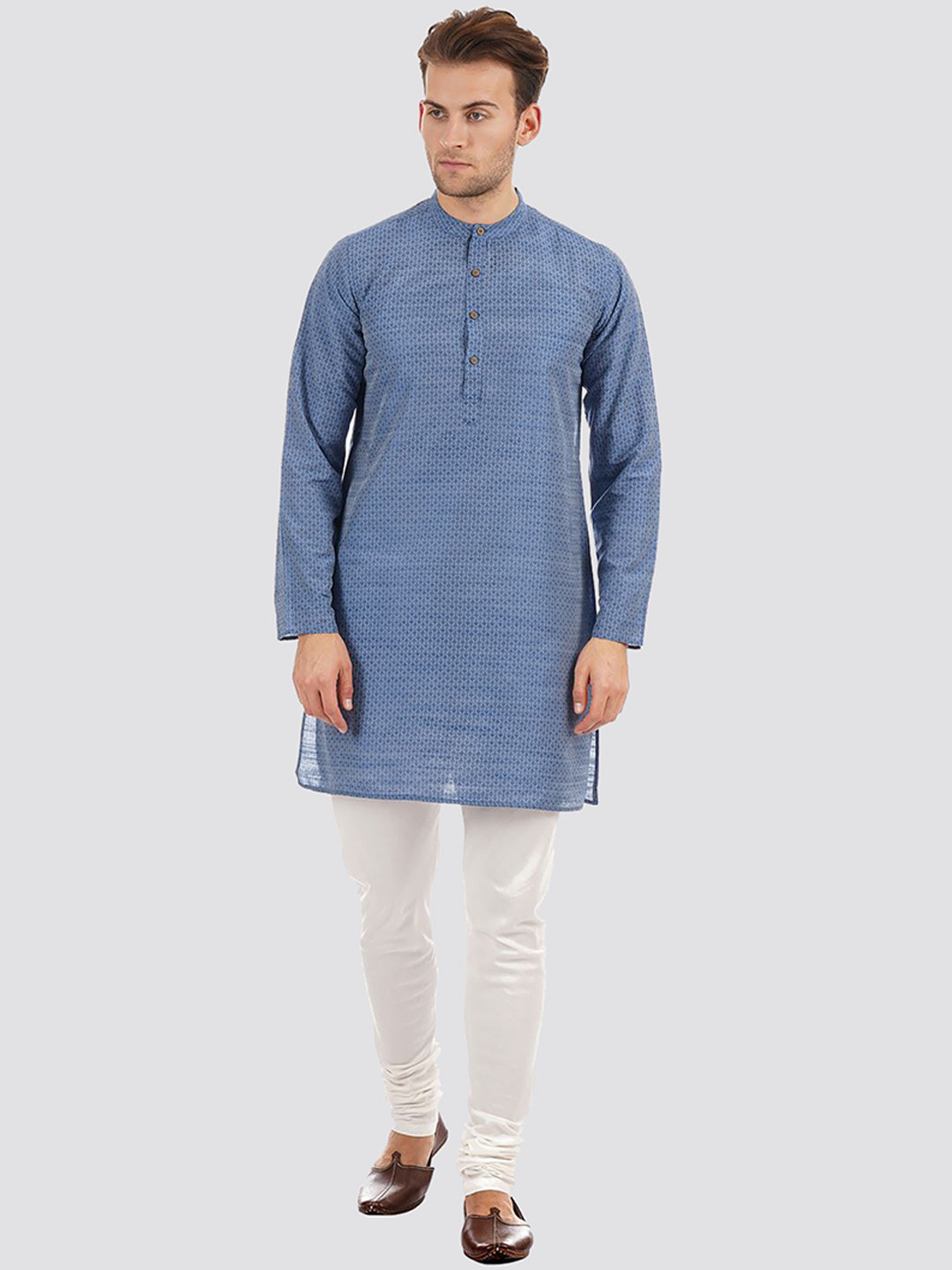 Buy Ethnicity Men Blue Ethnic Motifs Printed Kurta - Kurtas for Men ...