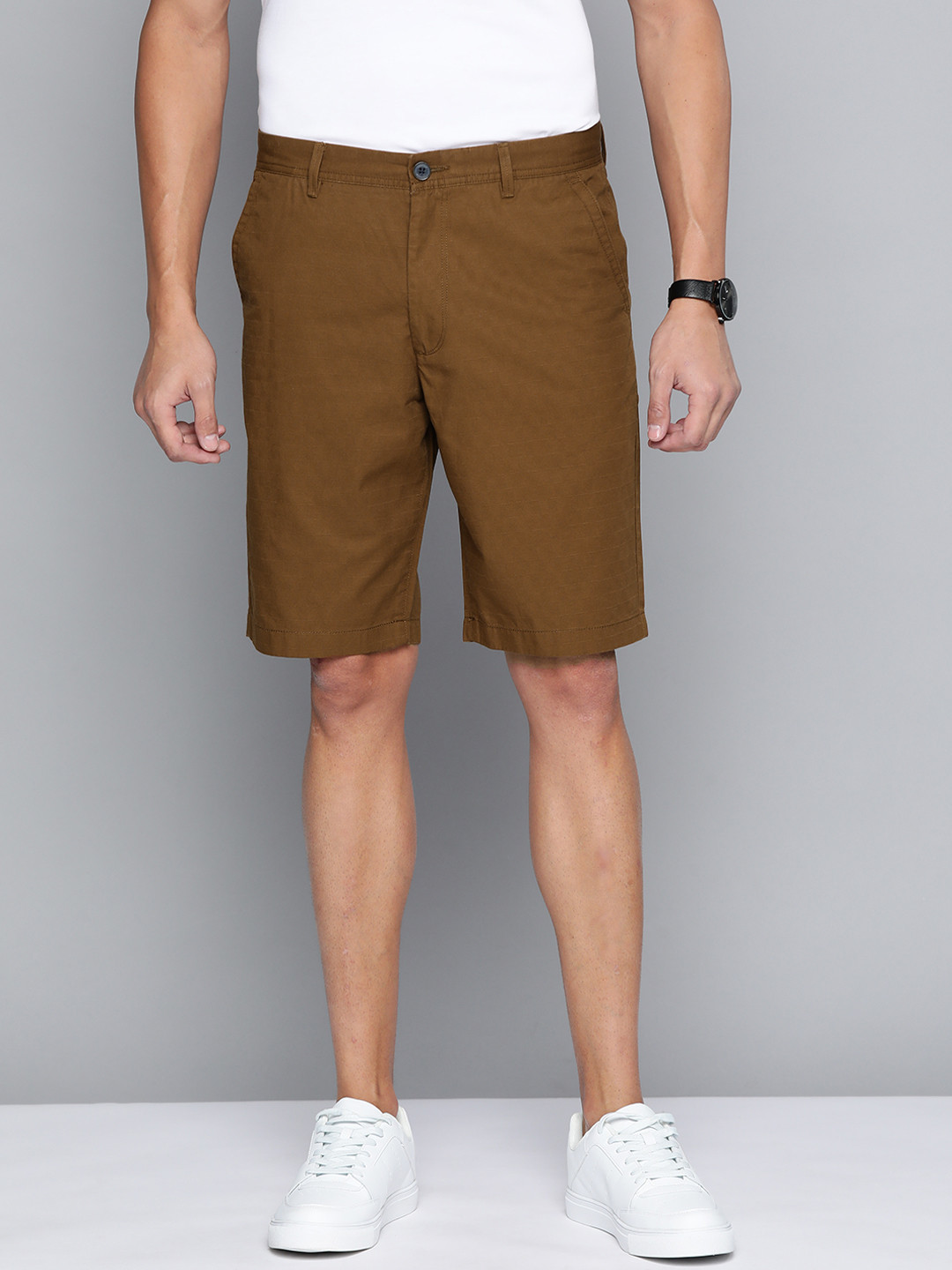 Buy Indian Terrain Men Brown Woven Design Pure Cotton Shorts - Shorts ...