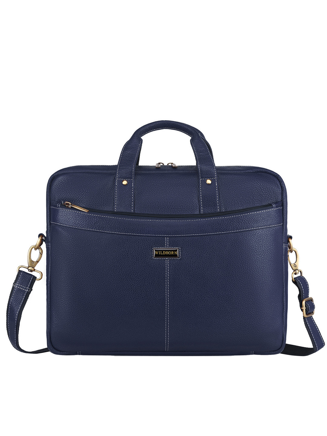 Buy WildHorn Men Blue Textured Leather Laptop Bag - Laptop Bag for Men ...