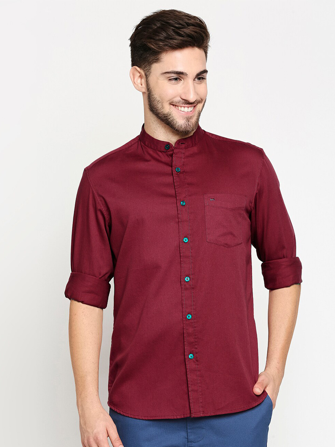 Buy Basics Men Red Slim Fit Cotton Casual Shirt - Shirts for Men ...