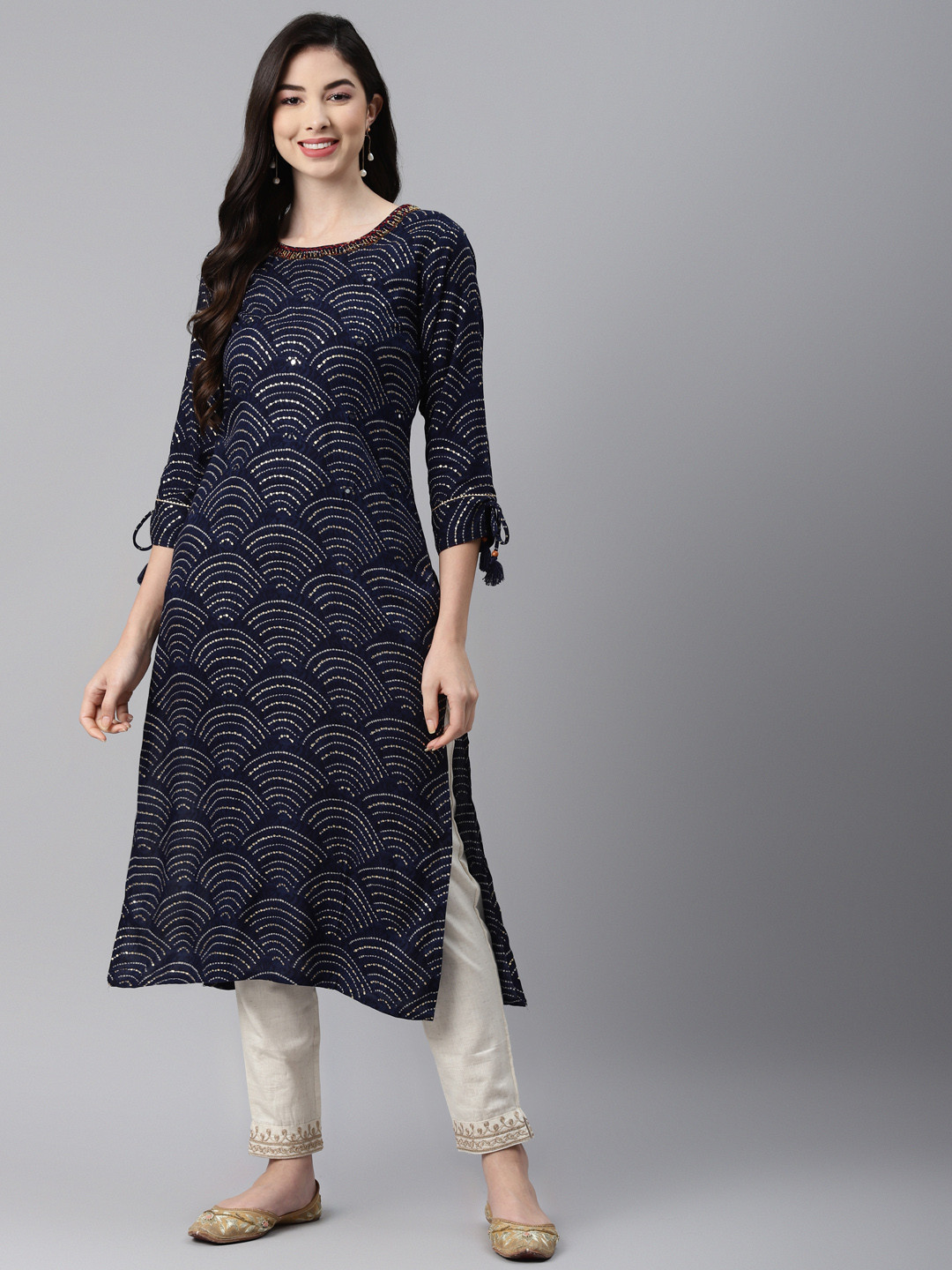 Buy Aarika Navy Blue Printed Pure Cotton Kurti - Kurtis for Women ...