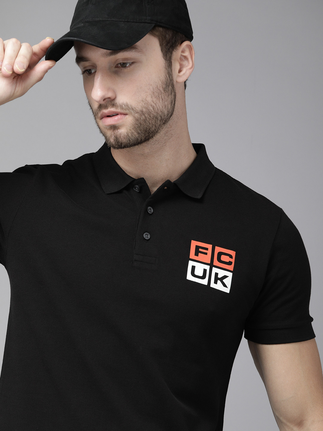 Buy French Connection Men Black Brand Logo Printed Polo Collar Pure ...