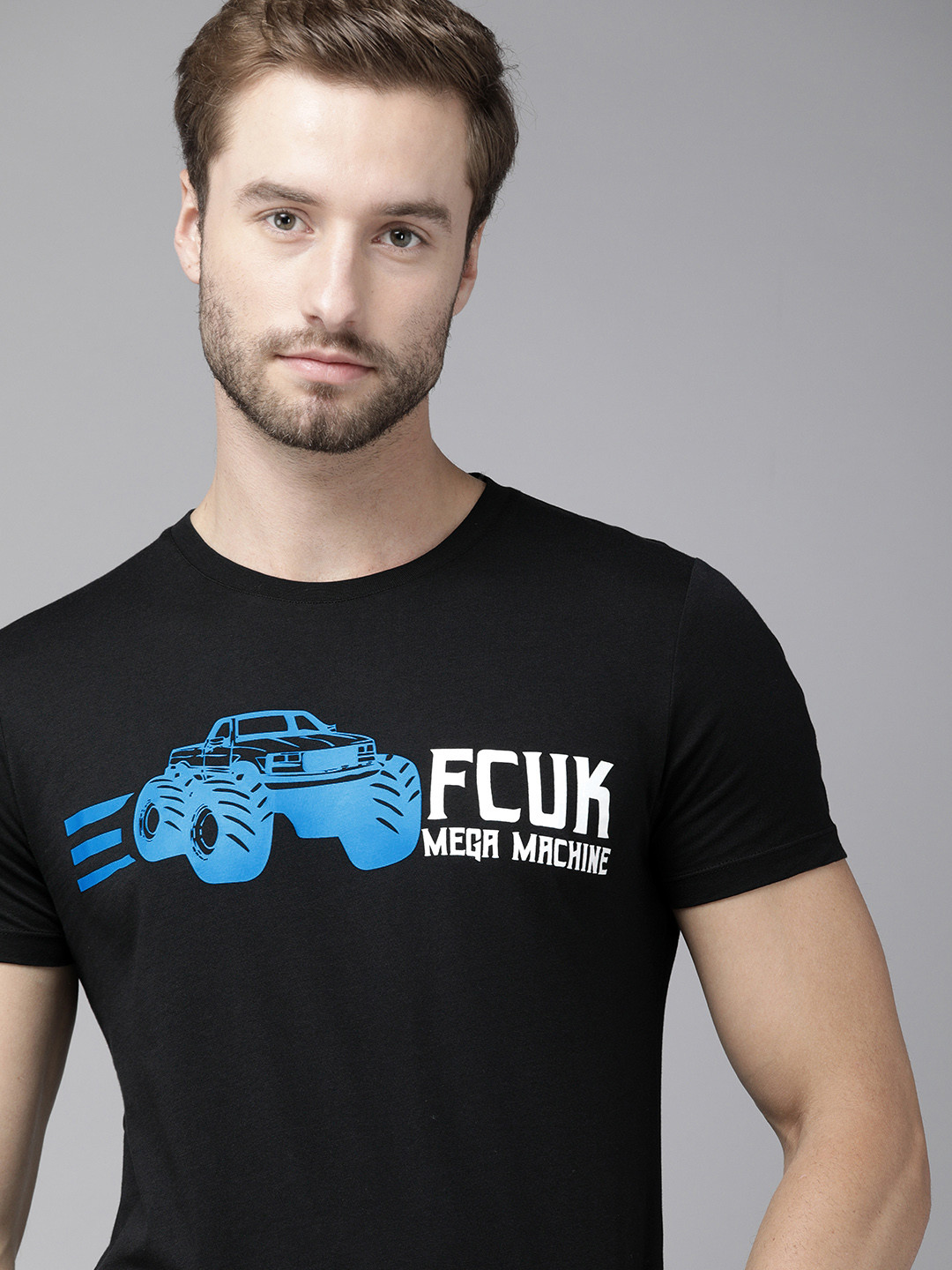 Buy French Connection Men Black Brand Logo Printed Pure Cotton Slim Fit ...