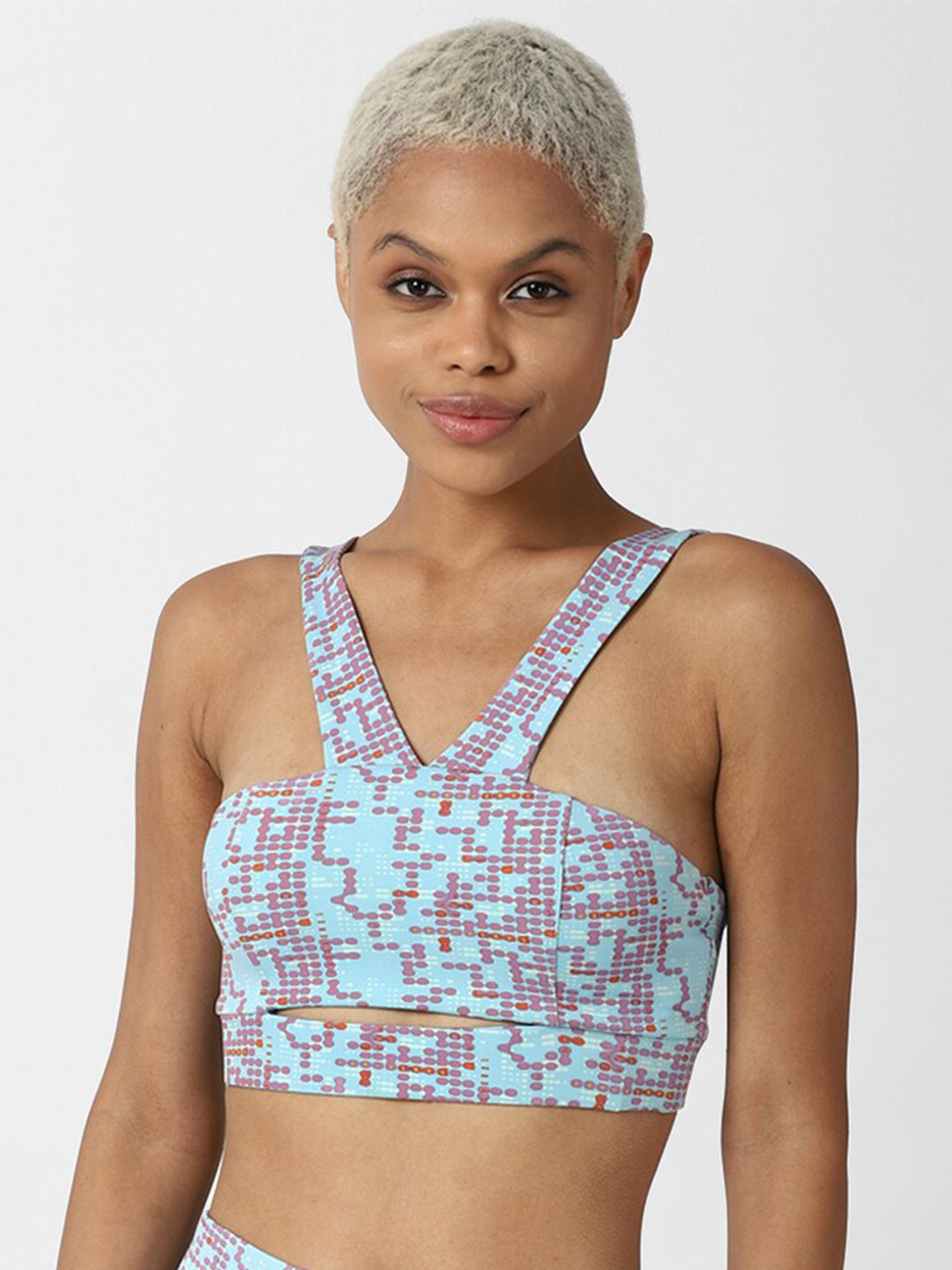 Buy FOREVER 21 Blue & Pink Abstract Sports Bra Lightly Padded - Bra for ...