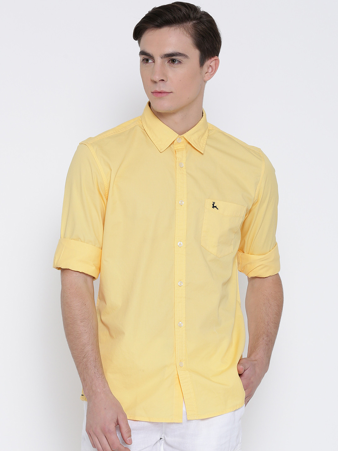 Buy Parx Men Yellow Slim Fit Solid Casual Shirt - Shirts for Men ...