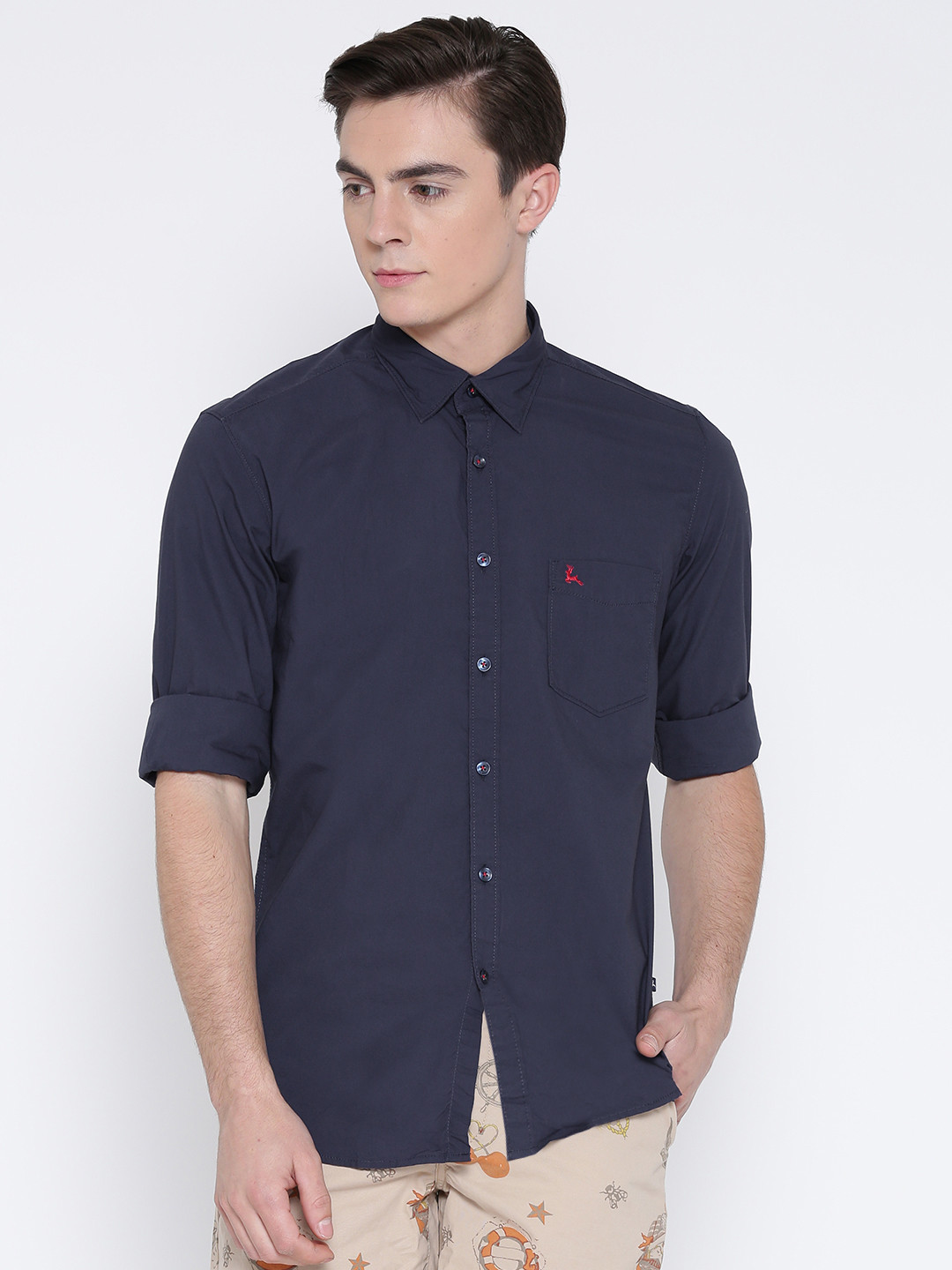 Buy Parx Men Navy Slim Fit Solid Casual Shirt - Shirts for Men 1726060 ...