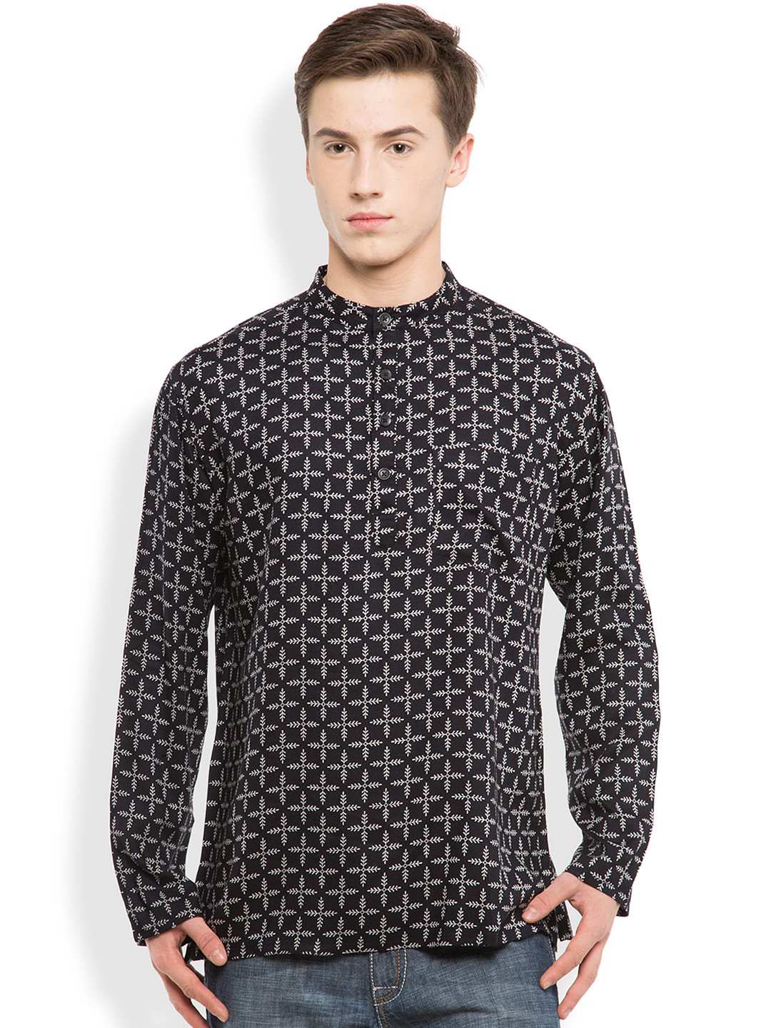 Buy Svanik Men Black Printed Straight Kurta - Kurtas for Men 1726778 ...