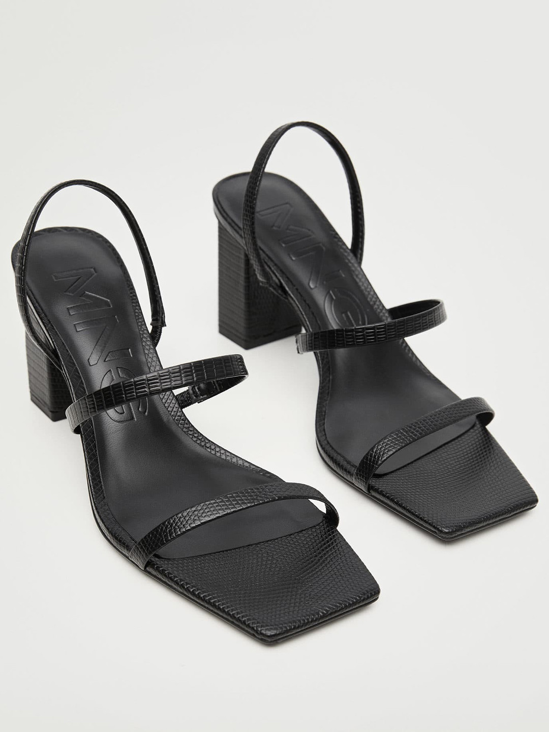 Buy MANGO Black Snakeskin Textured Block Heels - Heels for Women ...