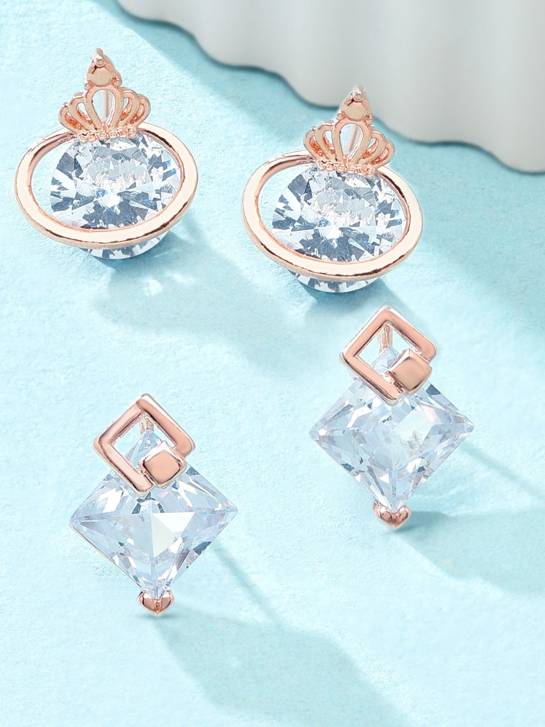 Buy Zaveri Pearls Set Of 2 Rose Gold Contemporary Studs Earrings ...