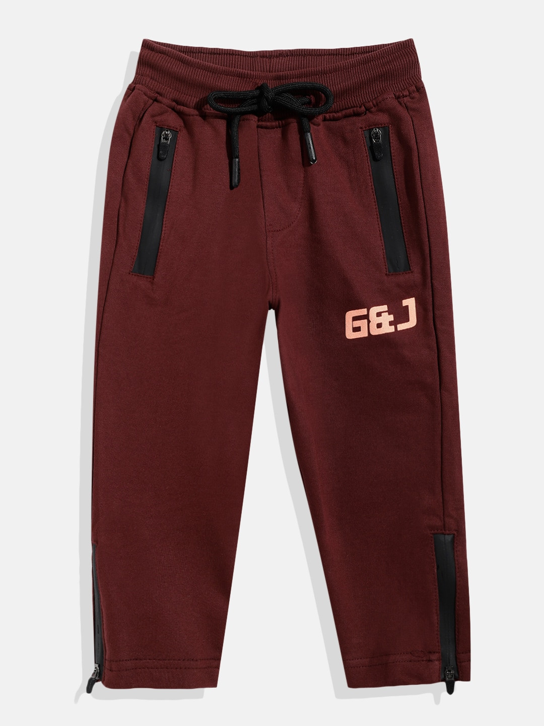 Buy Gini And Jony Burgundy Solid Cotton Track Pants With Zipper Hem ...