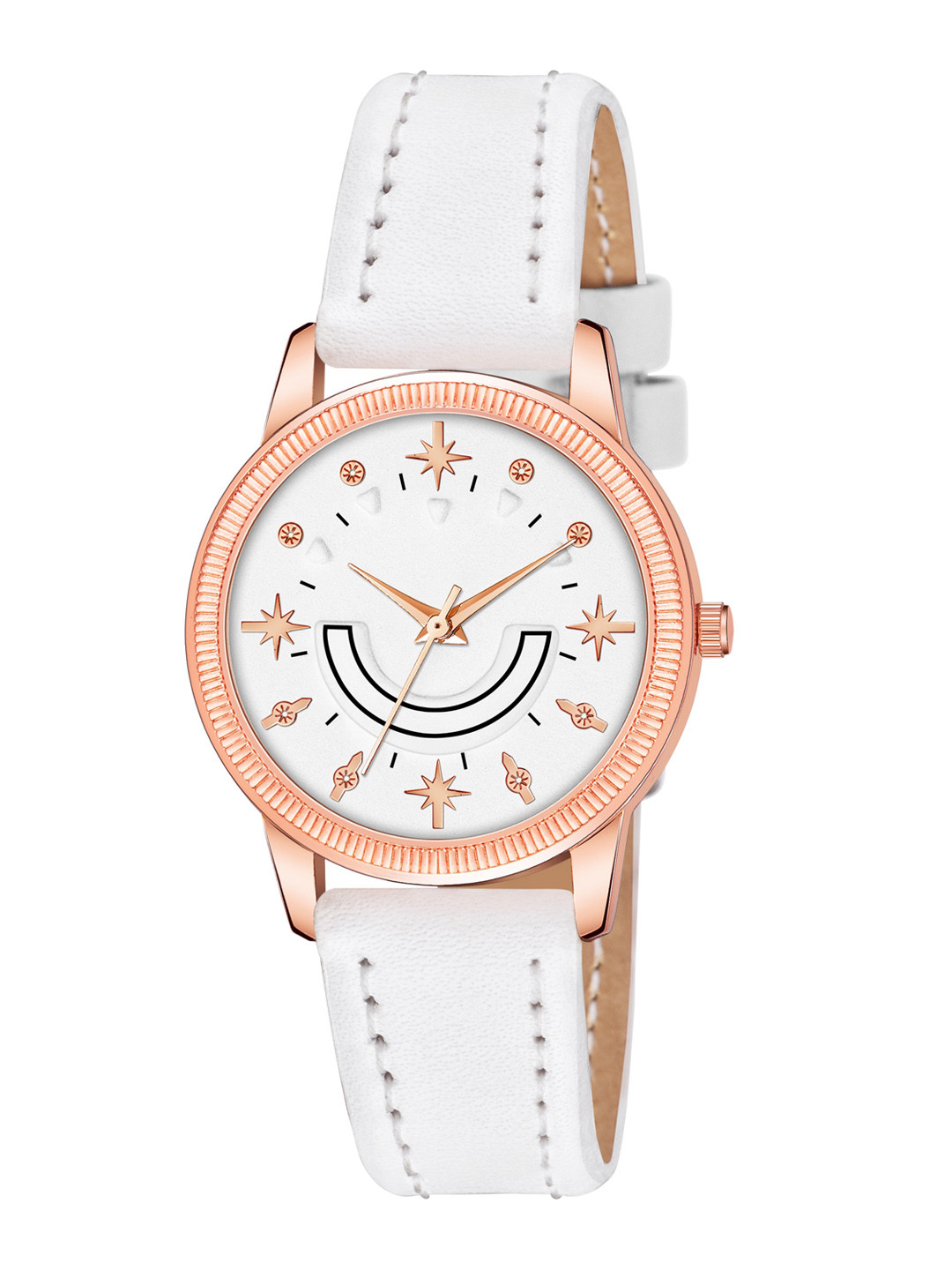 Buy Rage Enterprise Women Rose Gold Toned Brass Dial & White Leather ...