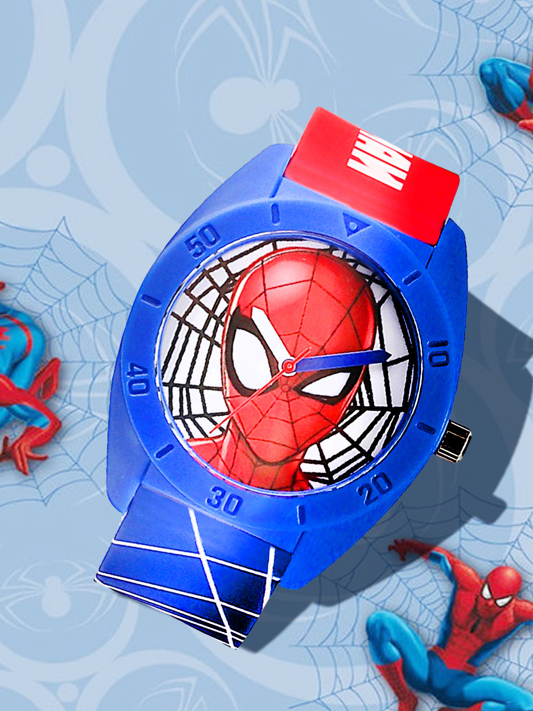 Buy Marvel Unisex Kids Blue Marvel Printed Dial & Red Straps Analogue ...