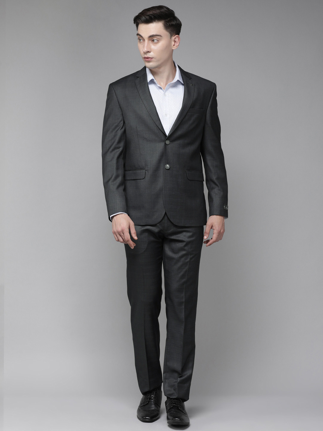 Buy Van Heusen Men Black & White Checked Slim Fit Single Breasted Two ...
