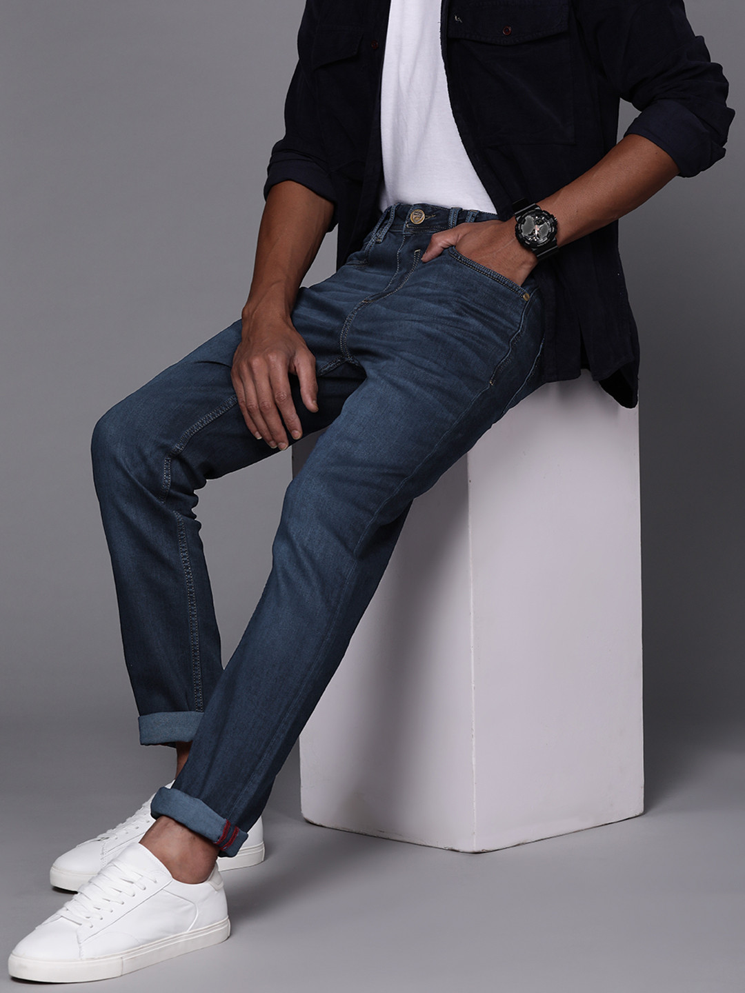 Buy Ducati Men Navy Blue Stretchable Regular Fit Jeans - Jeans for Men ...