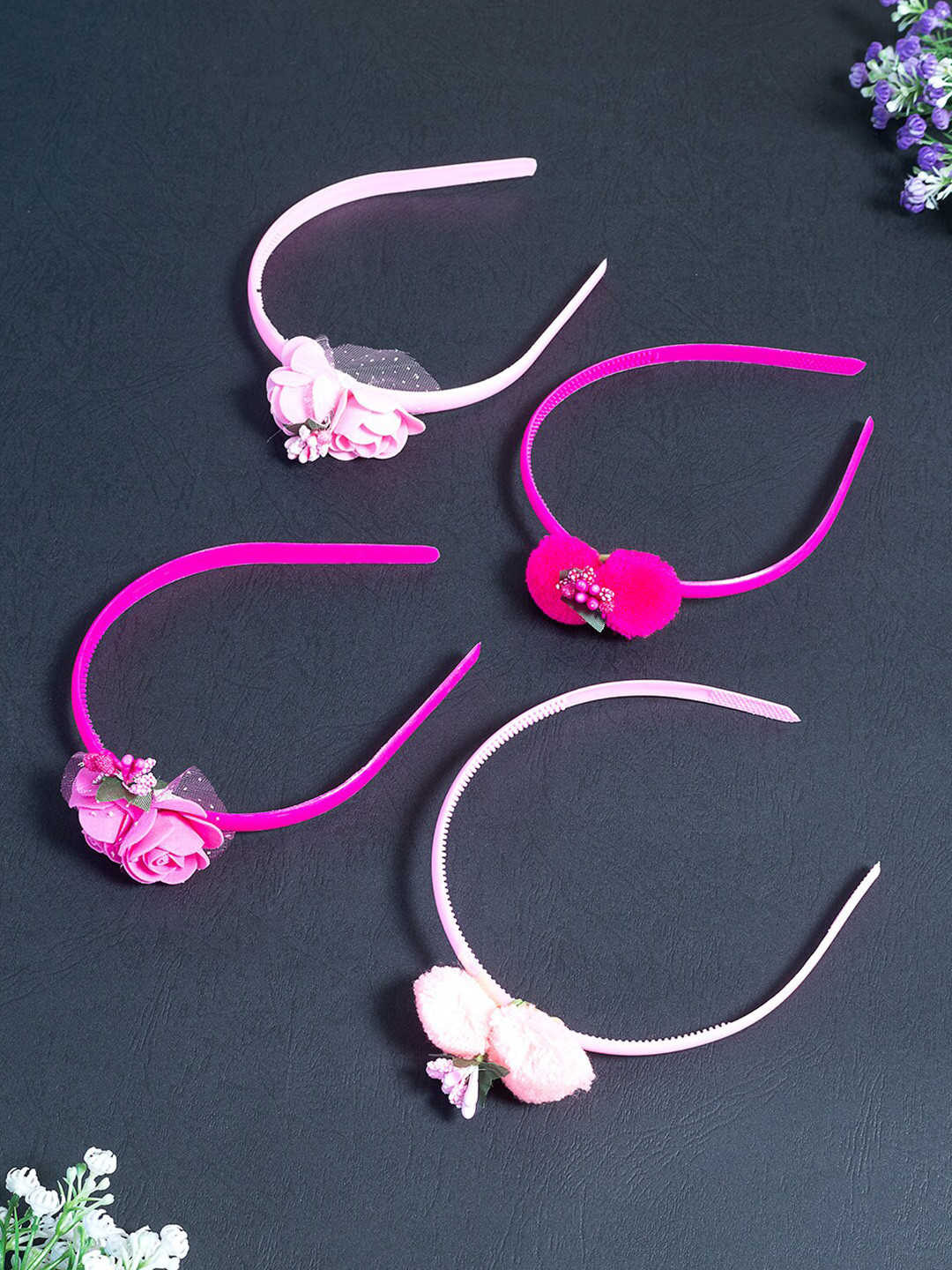 Buy Golden Peacock Women Pink Set Of 4 Embellished Hairband - Hair ...