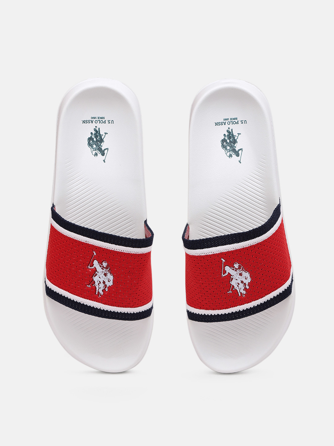 Buy U.S. Polo Assn. Men Red & White Self Design Sliders - Flip Flops ...